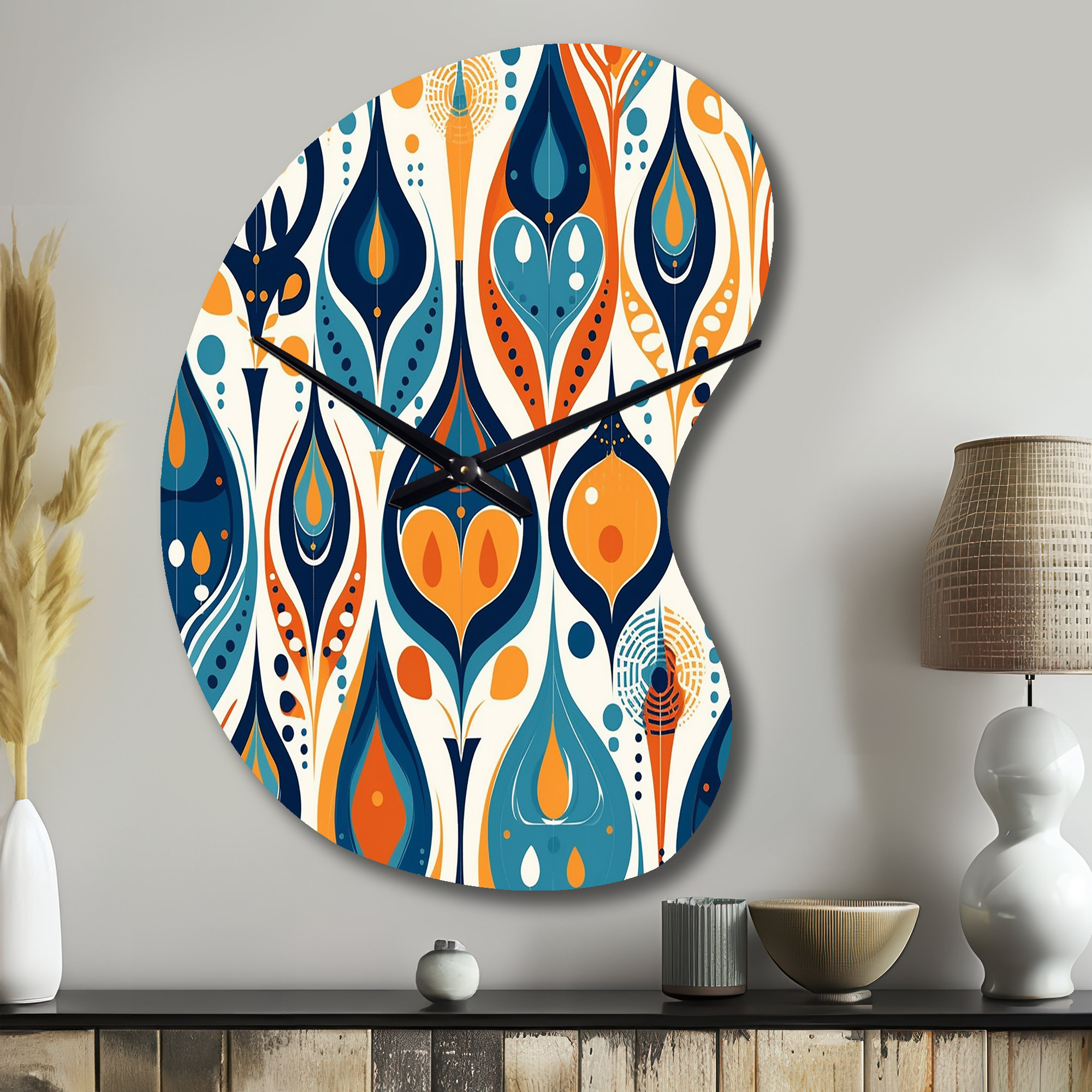 Design Art Orange And Blue Botanical Symphony II - Boom Shape Orange ...