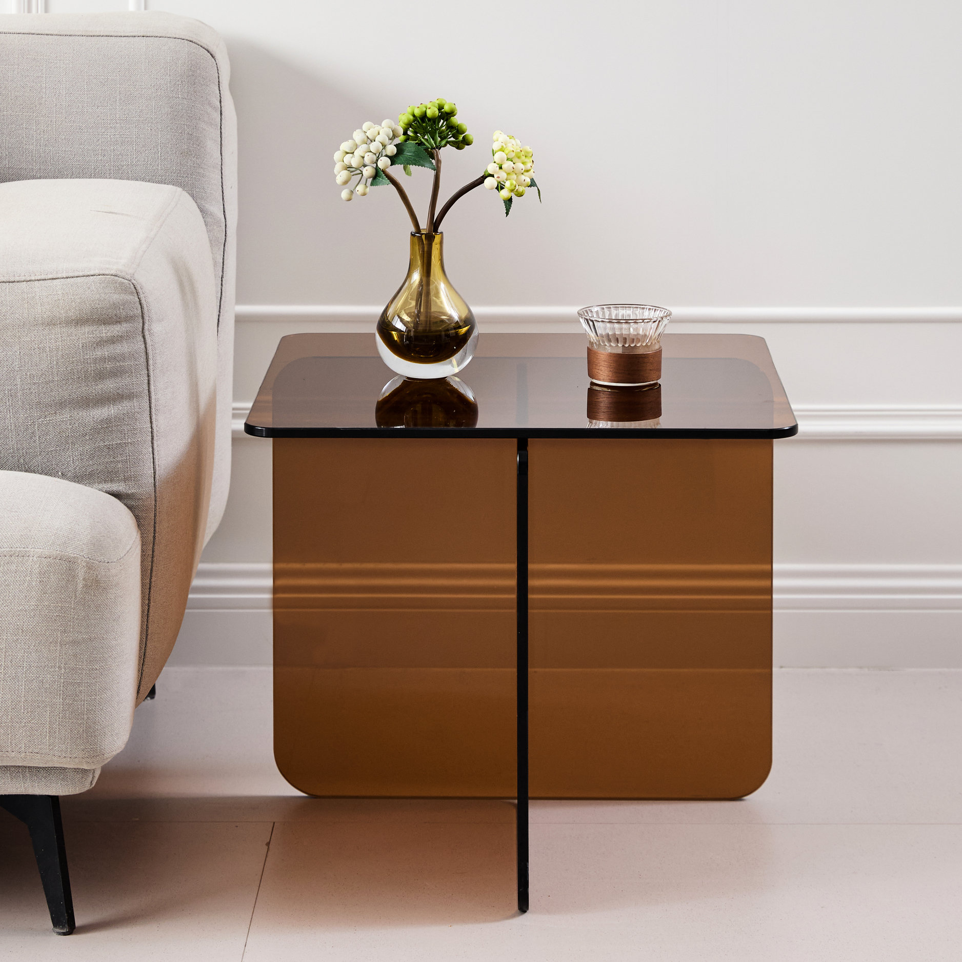 Ivy Bronx Brown Glass Home Office Side Table - Functional, Space ...