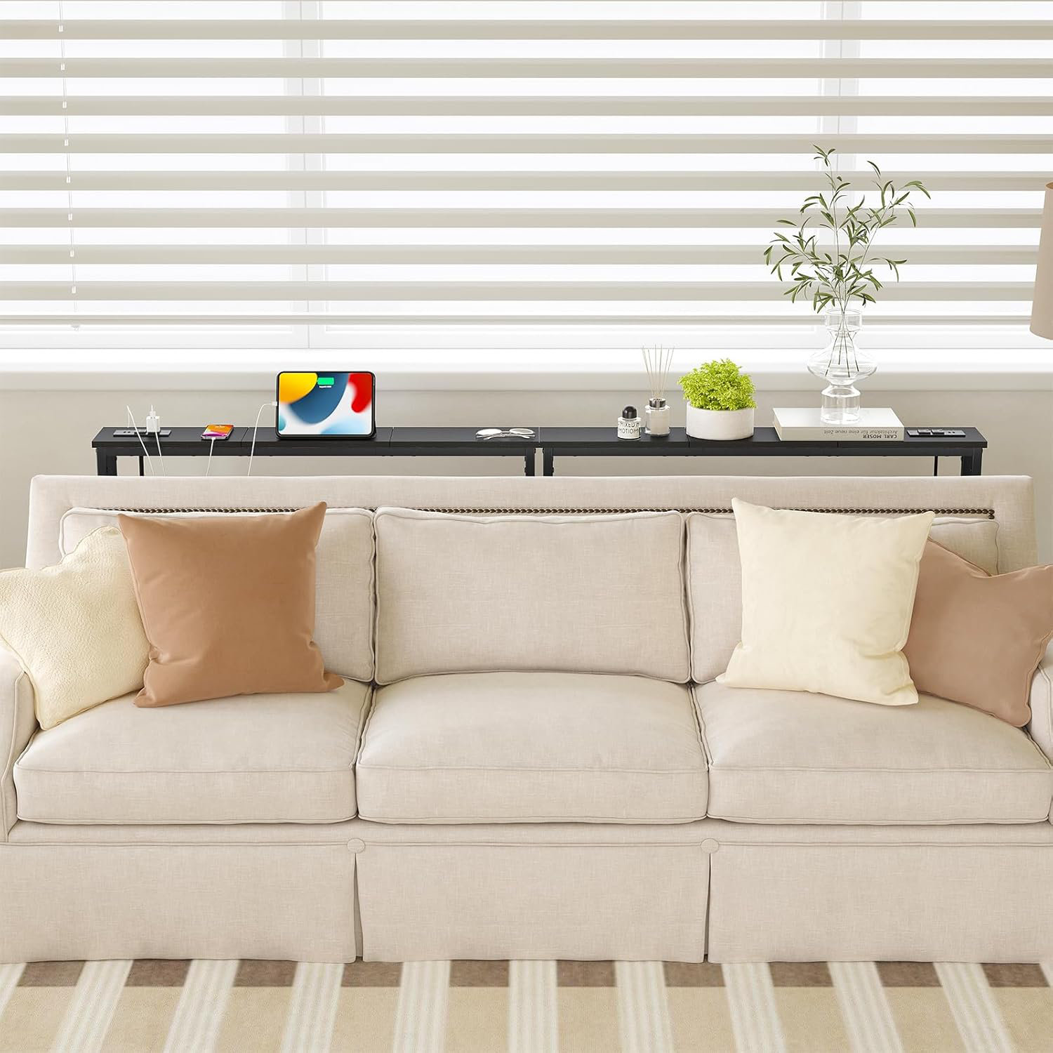 17 Stories Narrow Console Sofa Table With Built-In Power Outlets And ...