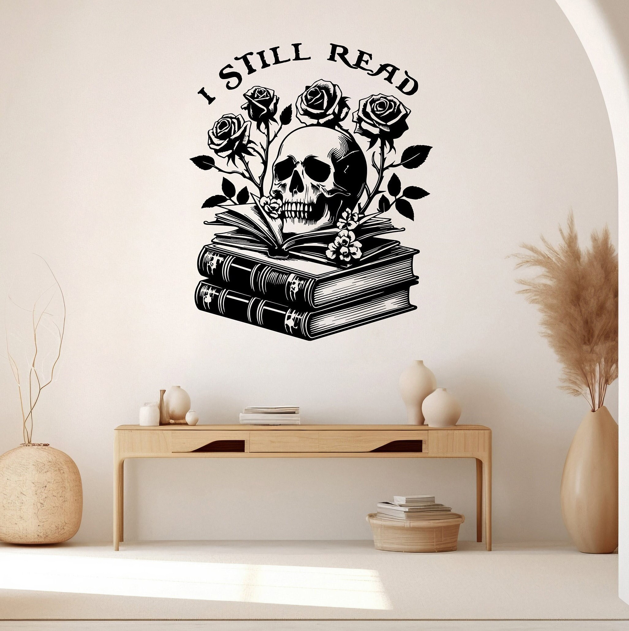 Trinx I Still Read Book Skull Wall Art, Library Vinyl Wall Art Decals ...
