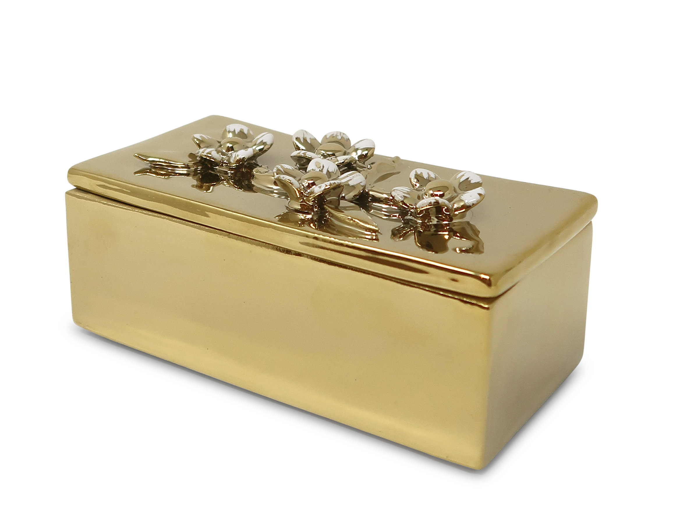 House of Hampton Oblong Gold Decorative Box With Flower Design Lid ...