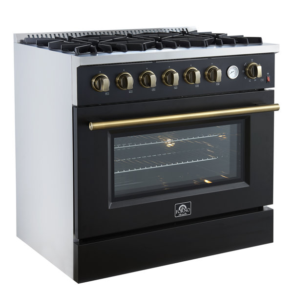 Forno Marco 36-Inch Gas Range Black or White & Antique Brass Design, 6 ...