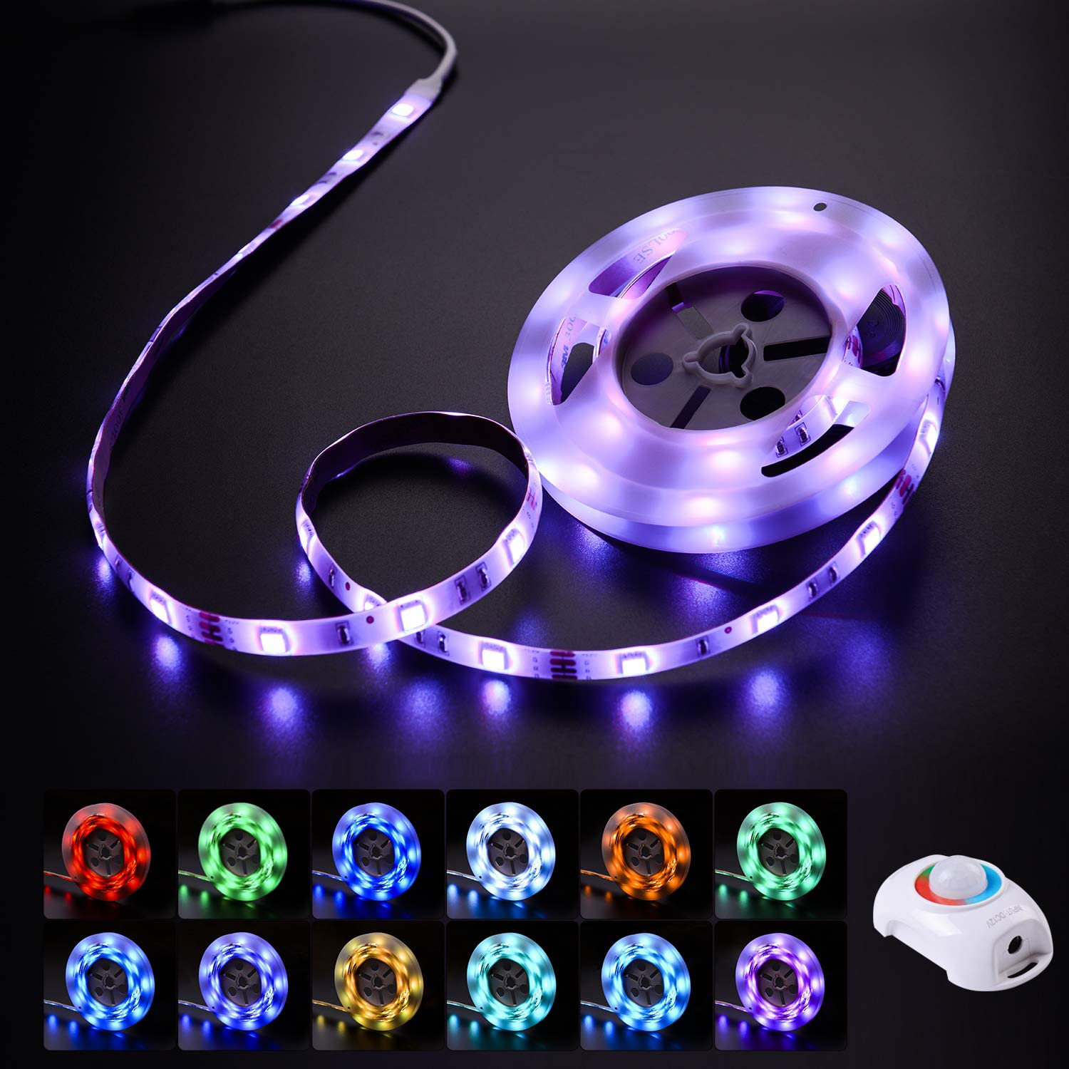 YI LIGHTING LED 5ft Motion Activated RGB Strip Light with Remote ...
