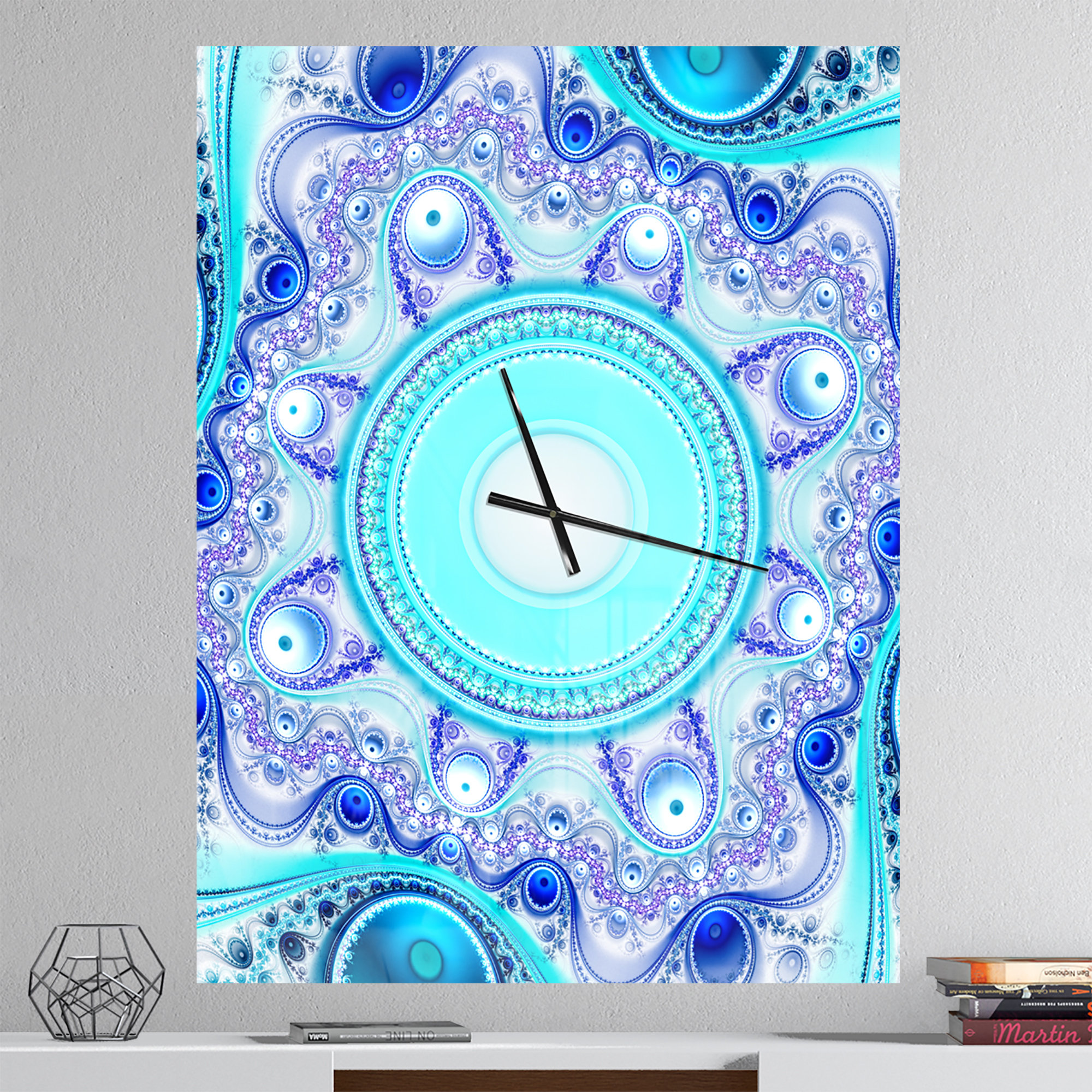 East Urban Home Turquoise Wavy Curves and Circles - Modern wall clock ...