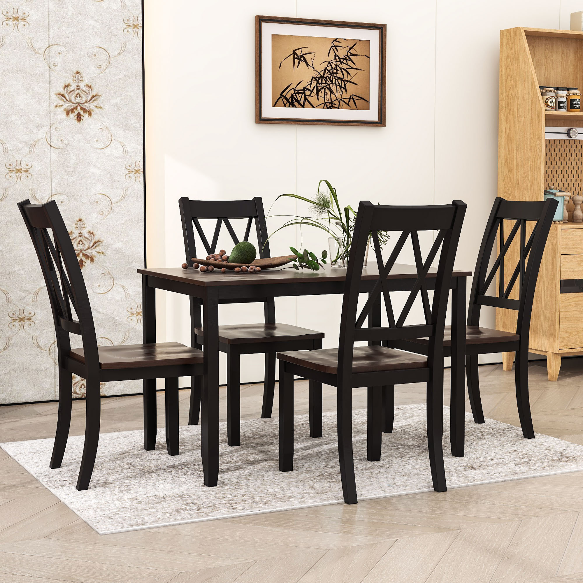 Lark Manor Aagat Farmhouse 5-Piece Dining Set, Rectangular Dining Table ...