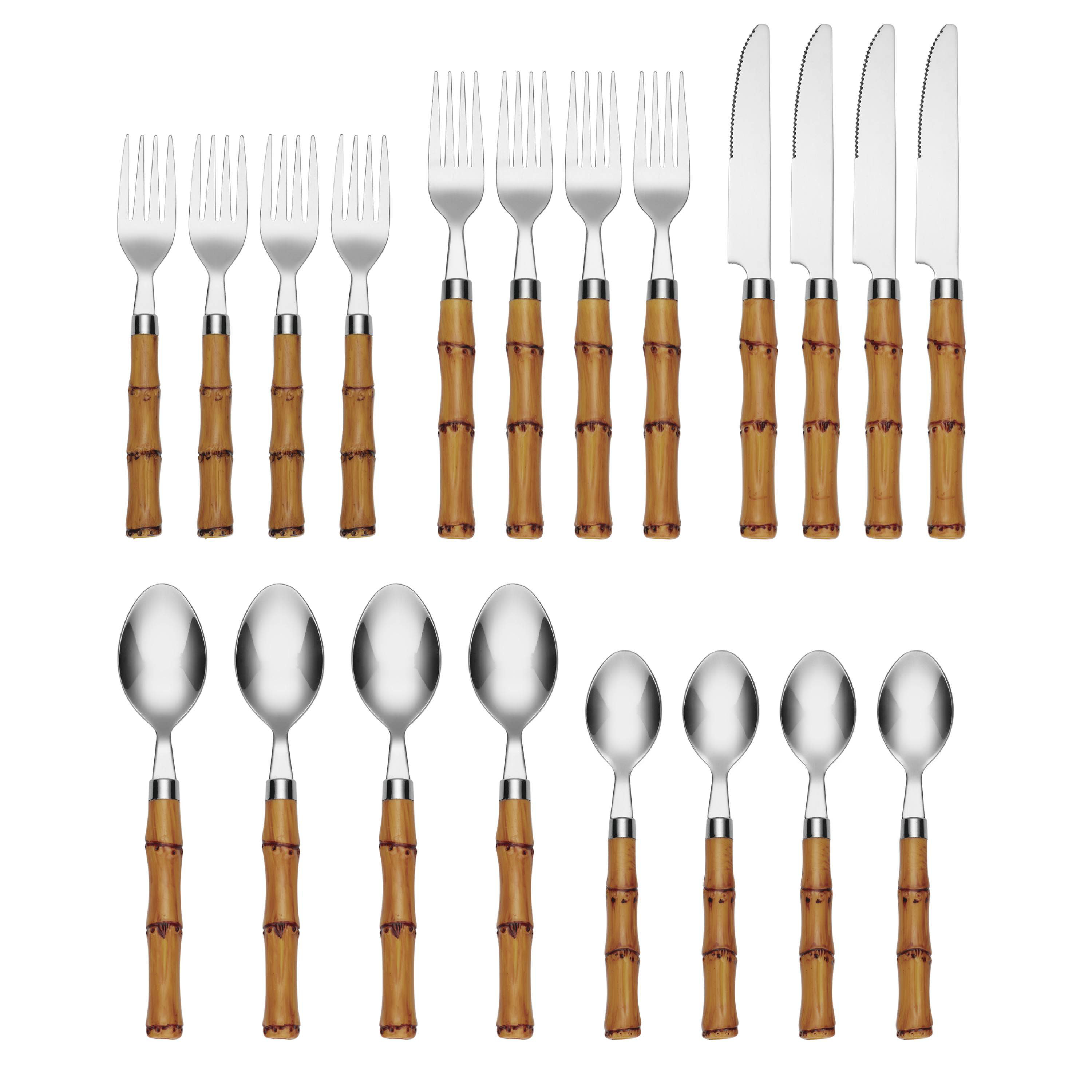 Cambridge Silversmiths Cambridge Bamboo Handle 20-Piece Flatware Set ...