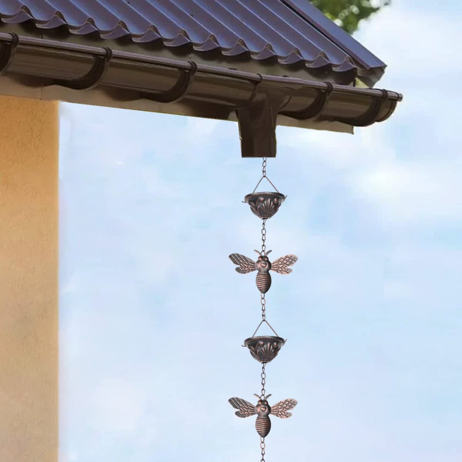 Arlmont & Co. 8.5Ft Bee and Cup Rain Chain Outdoor Decorative - Wayfair ...