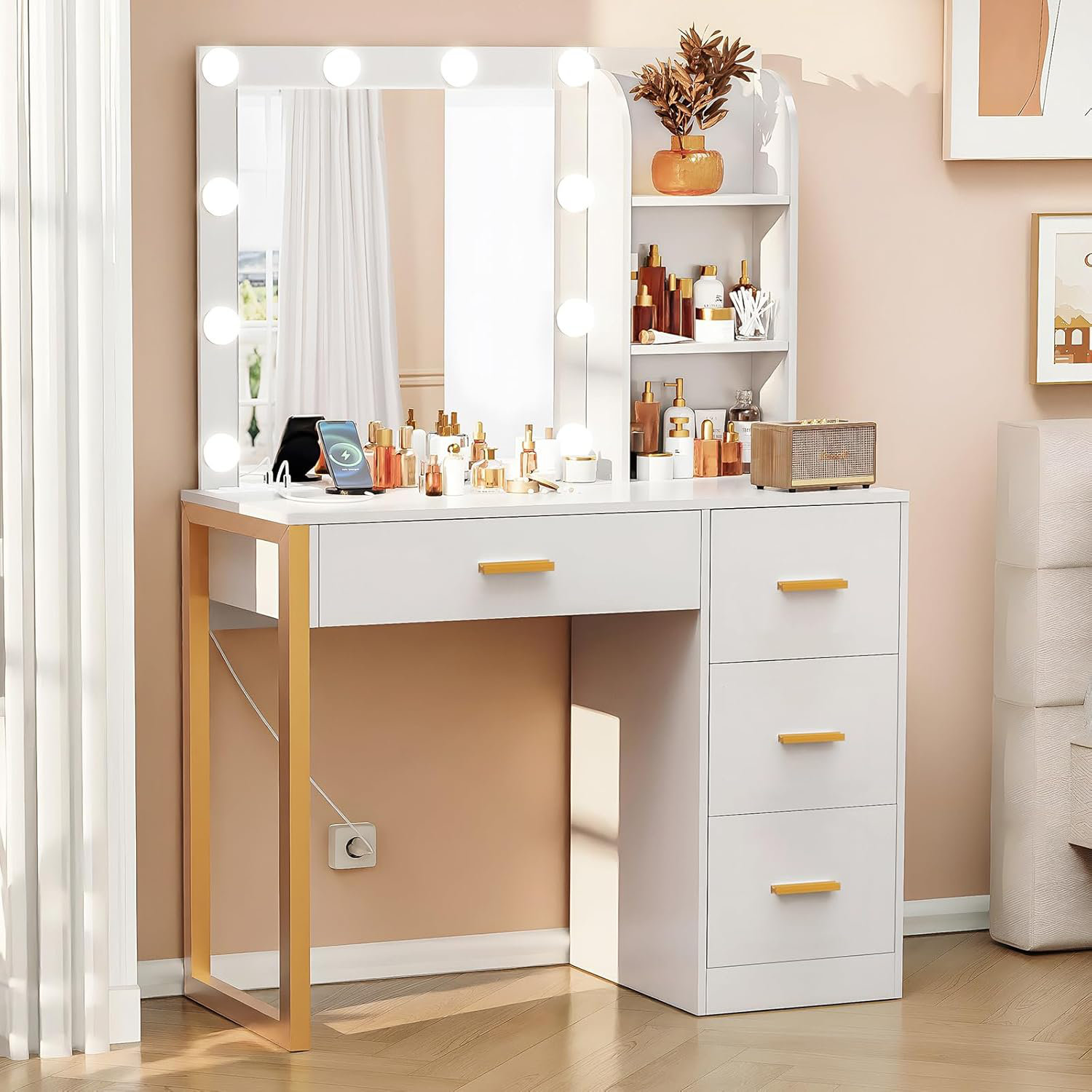 Latitude Run® Makeup Vanity Desk with Mirror & Lights, Vanity Desk with ...