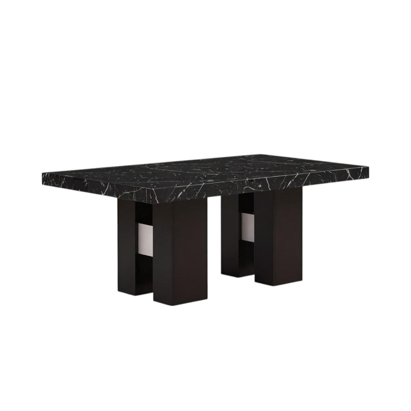 East Urban Home 70" Black Faux Marble and Wood Double Pedestal Base ...