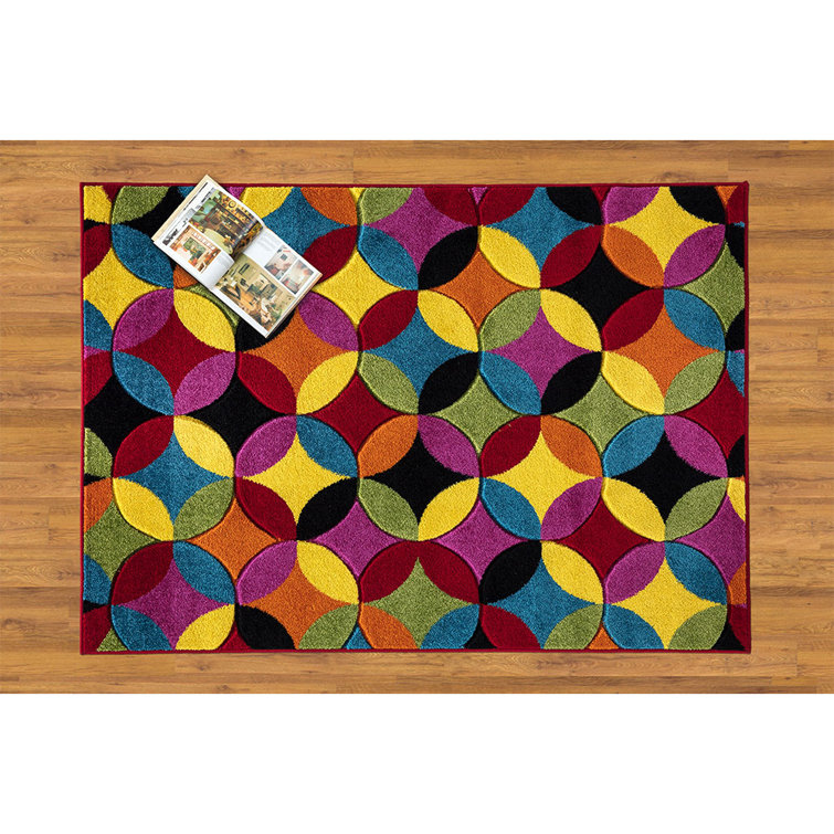 Milano Rugs Multi Colour Hand Woven Hand Hooked Pink/Blue/Green Area ...