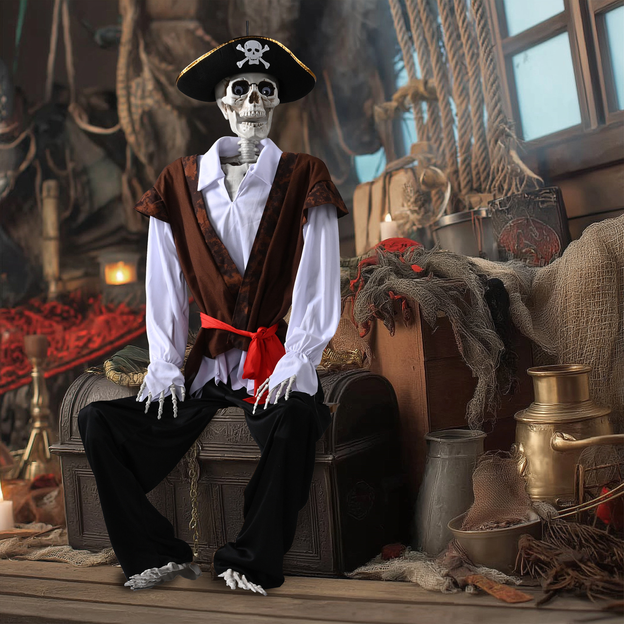 The Holiday Aisle® 5.4 Ft Halloween Pirate Captain Skeleton Life Size ...