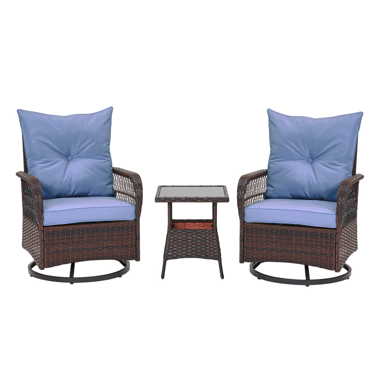 EROMMY 3 Pieces Patio Swivel Rocker Rattan Chairs, Outdoor Swivel ...