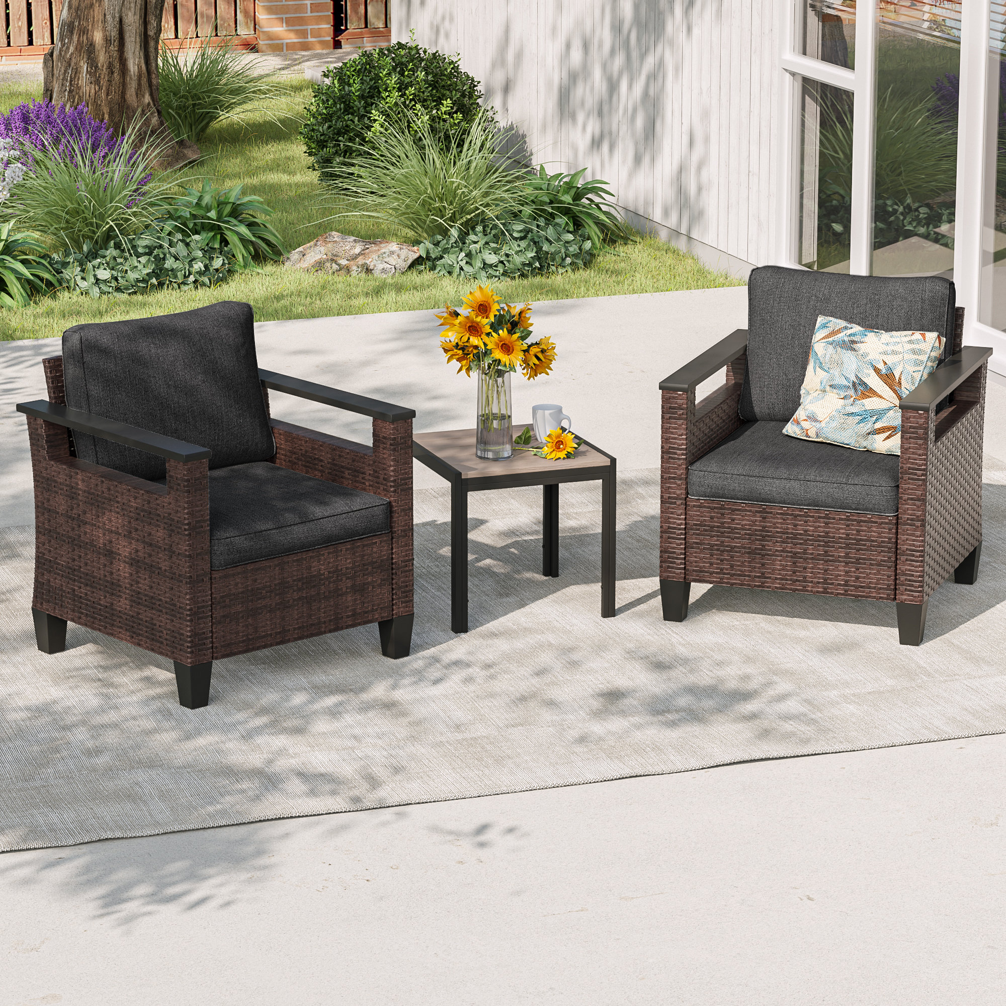 ACEGOSES 3 Piece Outdoor Conversation Set with Thick Cushion - Wayfair ...