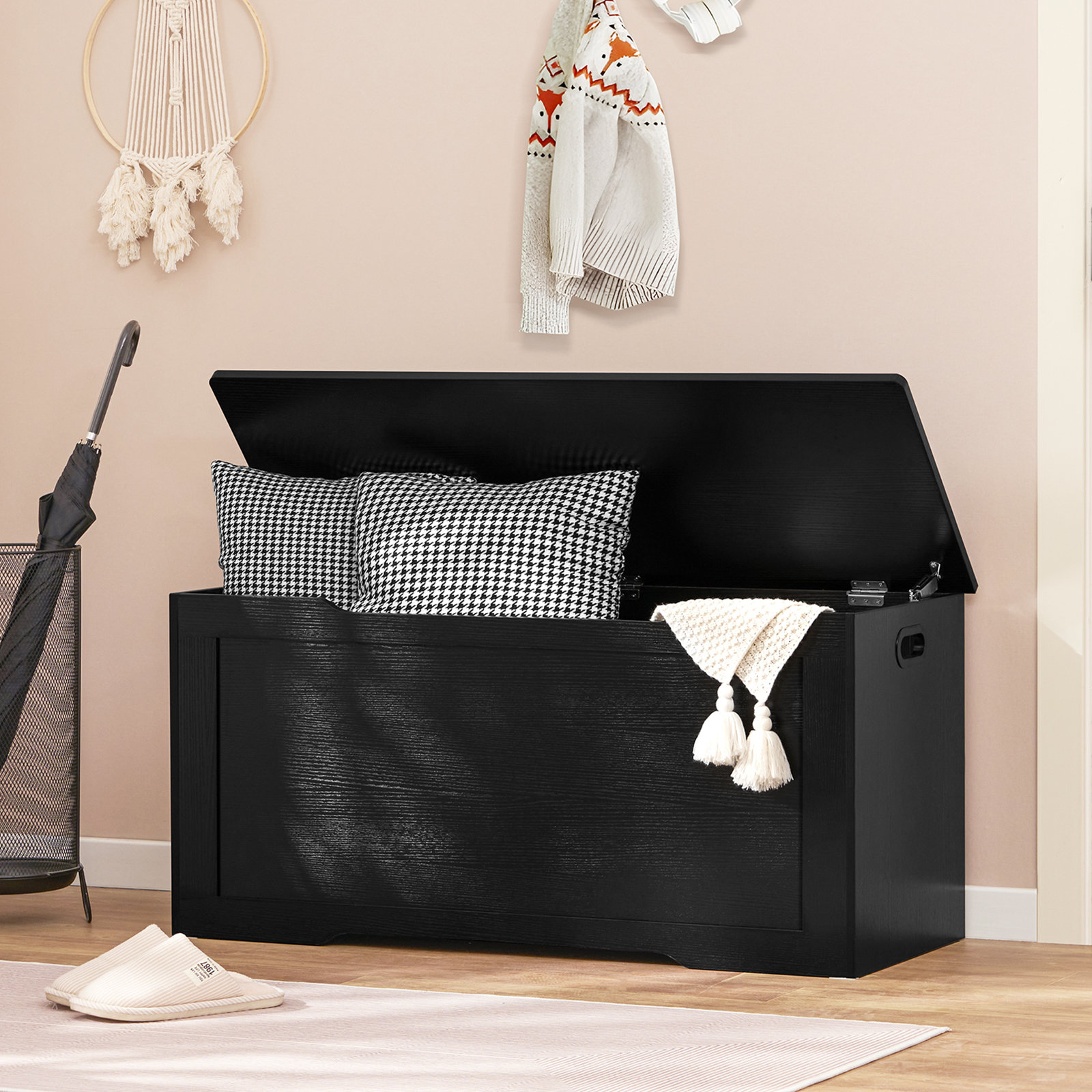Ebern Designs Storage Chest with 2 Safety Hinges, Lift Top Storage ...