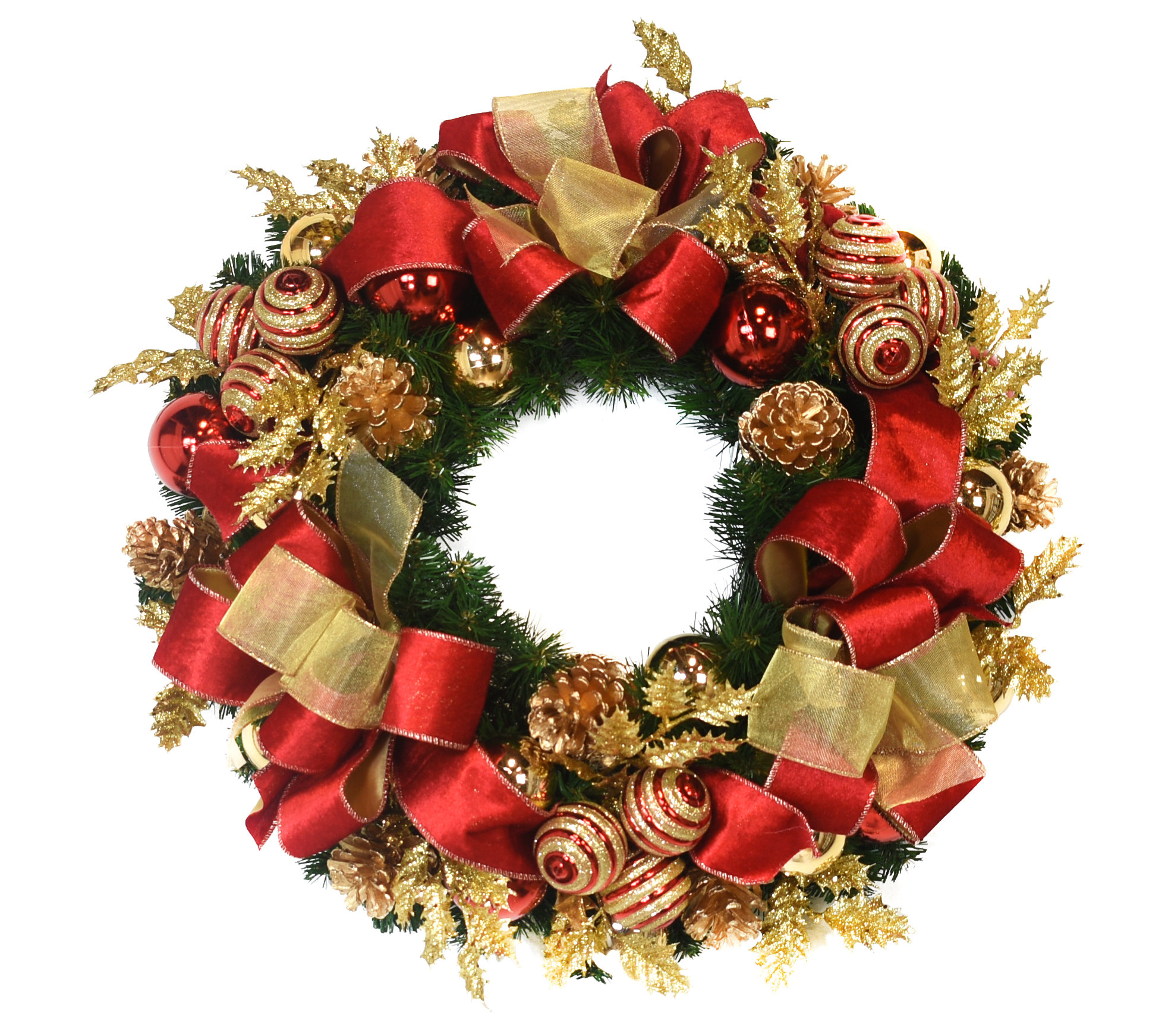 The Holiday Aisle® Jiair Red and Gold Holiday Wreath with Ornaments ...
