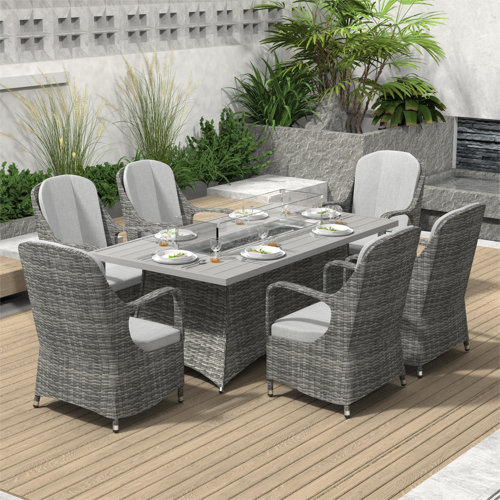 DirectWicker 6 - Person Rectangular Outdoor Dining Set with Cushions ...