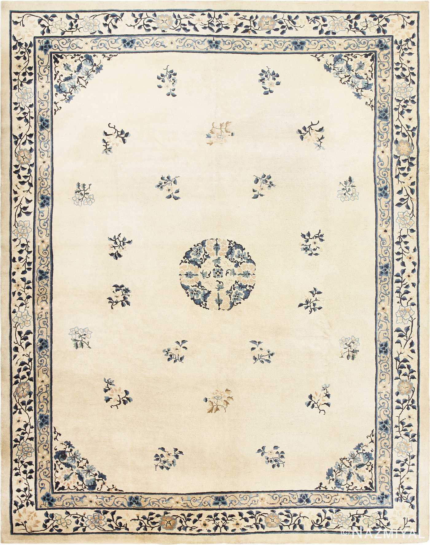 Nazmiyal Collection Antique Room Size Ivory Blue Chinese Rug | Wayfair