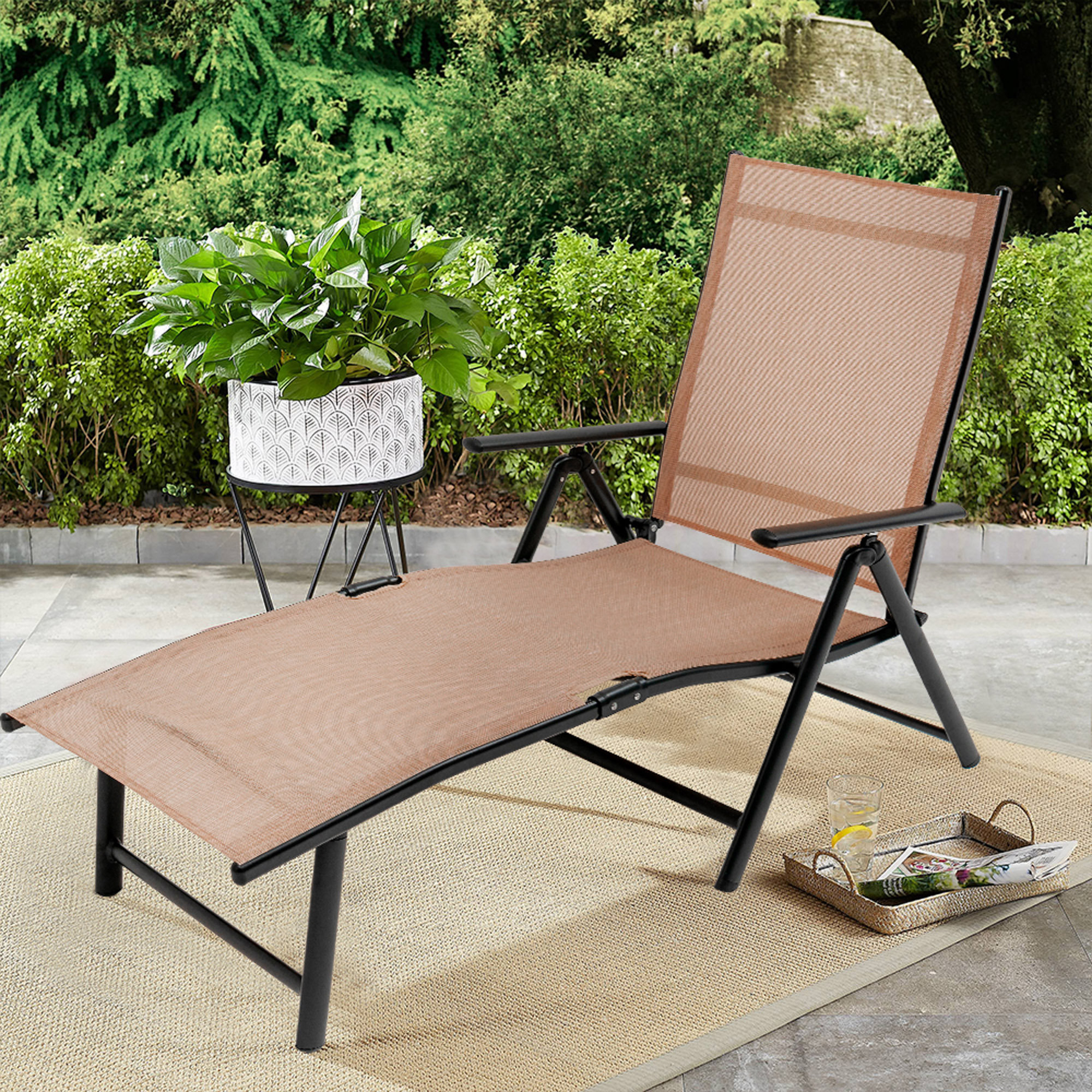 Hokku Designs PVC-Coated Polyester Outdoor Lounge Chaise Folding ...