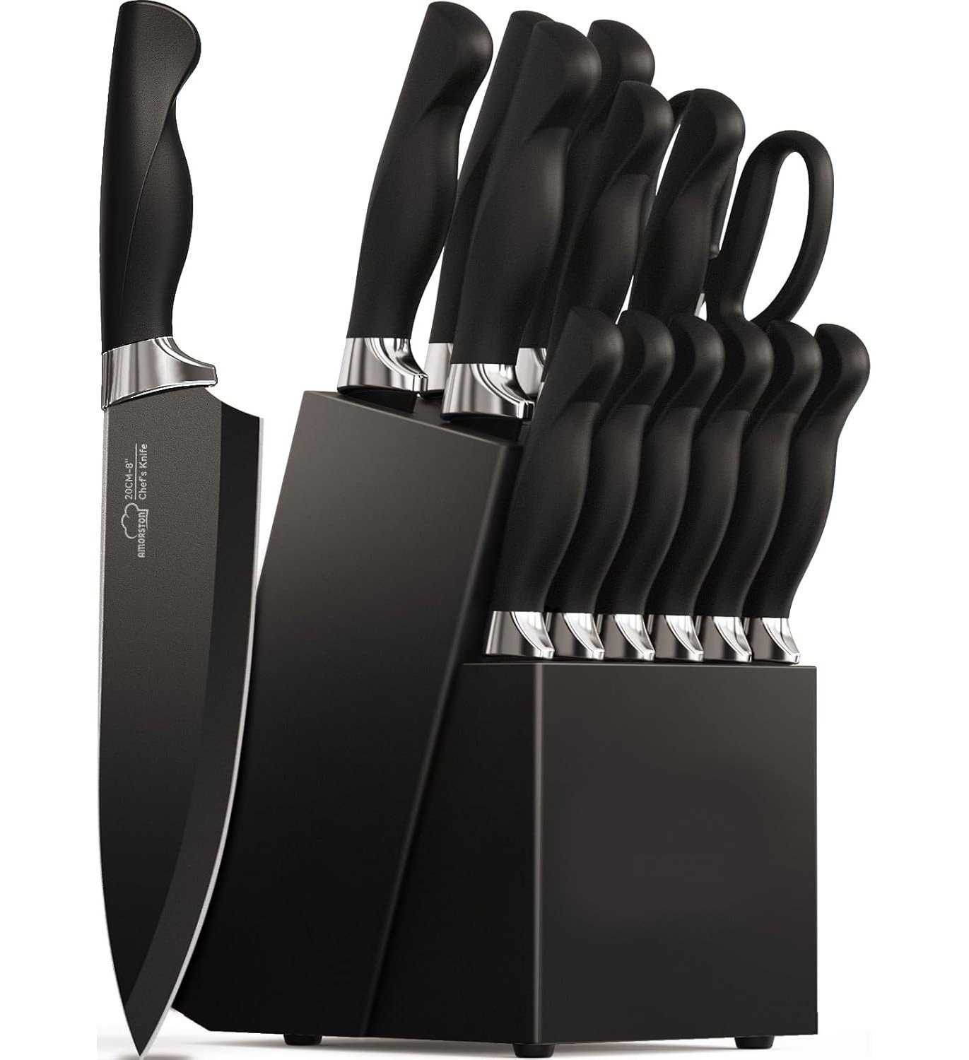 POGASY 15 Pieces Knife Sets For Kitchen With Block Dishwasher Safe ...