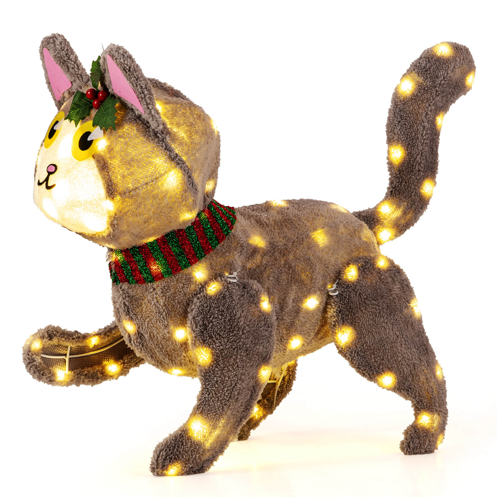 The Holiday Aisle® Lighted Christmas Cat With 88 Led Lights 4 Ground Stakes Cable Tiers For Yard ...