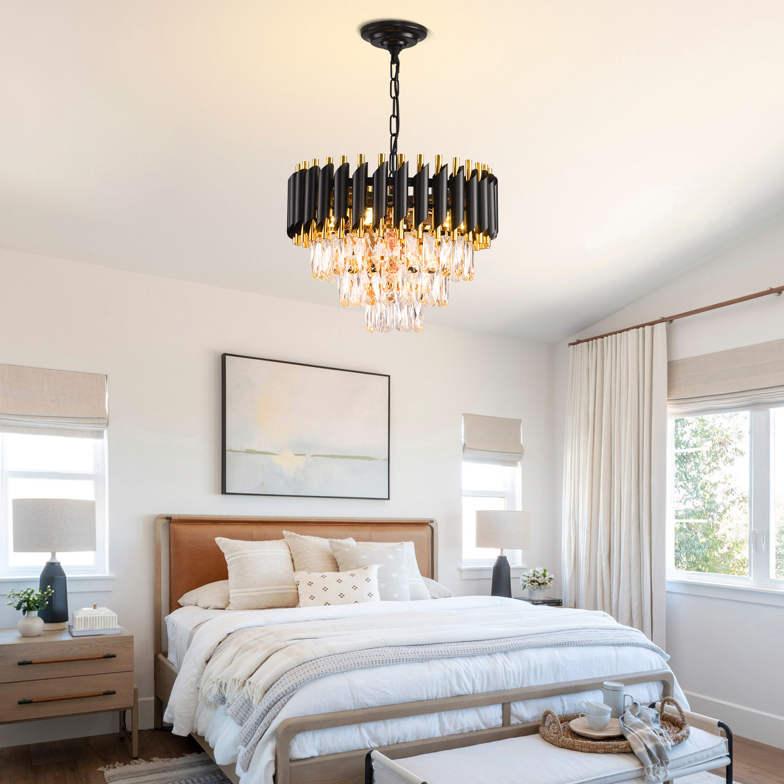 Mercer41 Modern Crystal Chandeliers 15.7”black Contemporary Crystal ...