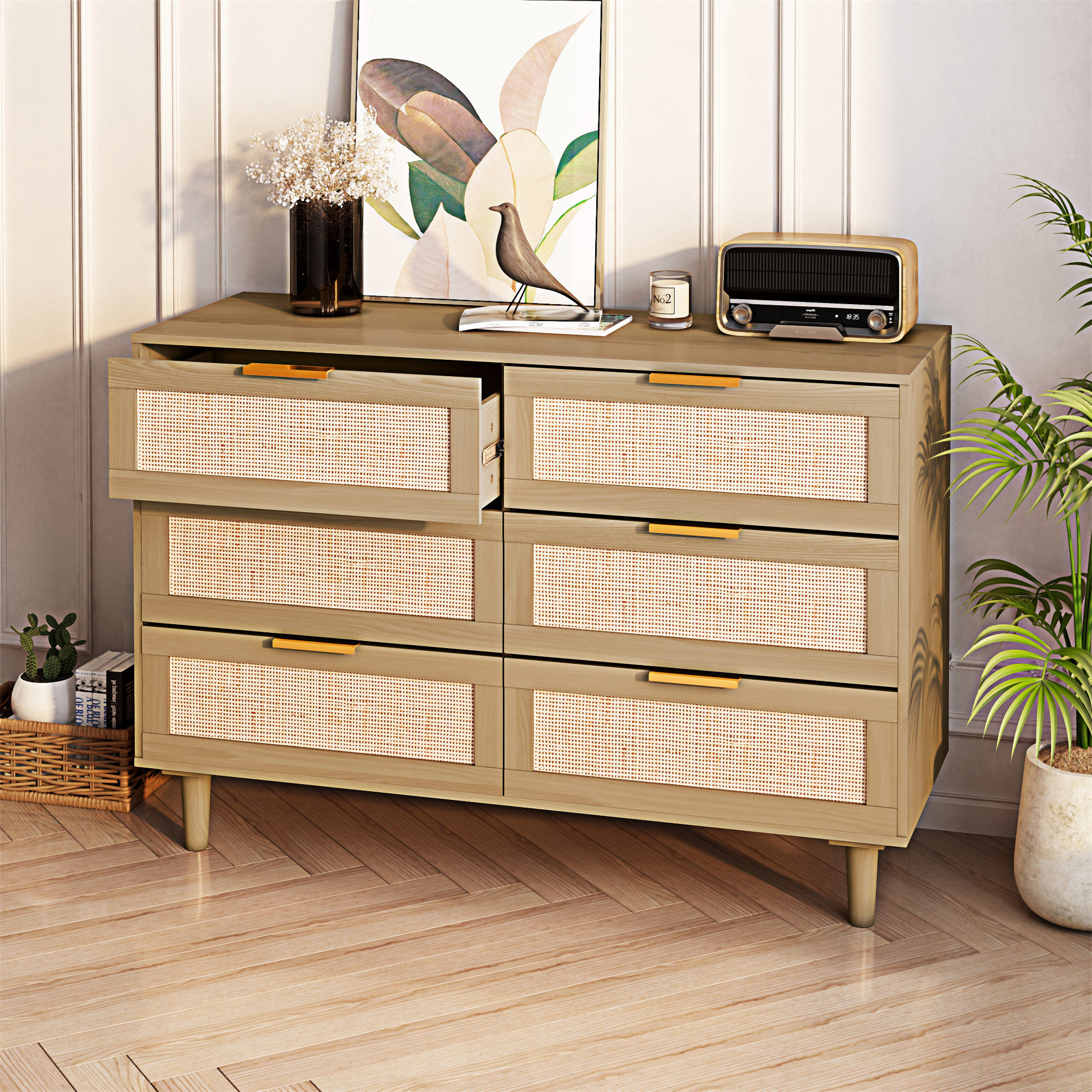 Bay Isle Home™ 6 Drawers Rattan Dresser Rattan Drawer | Wayfair