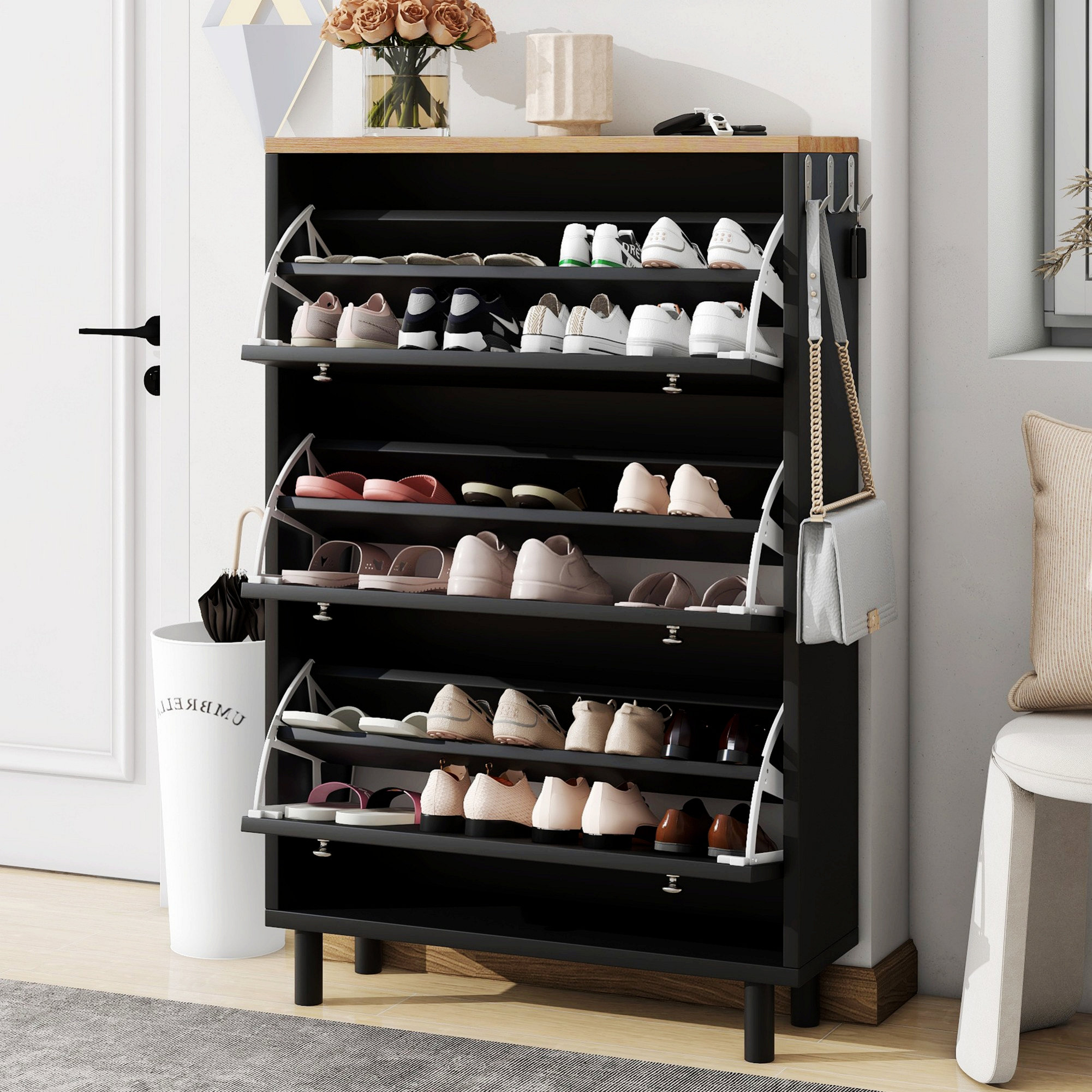 George Oliver Narrow Shoe Cabinet With 3 Flip Drawers, Entryway Shoe ...