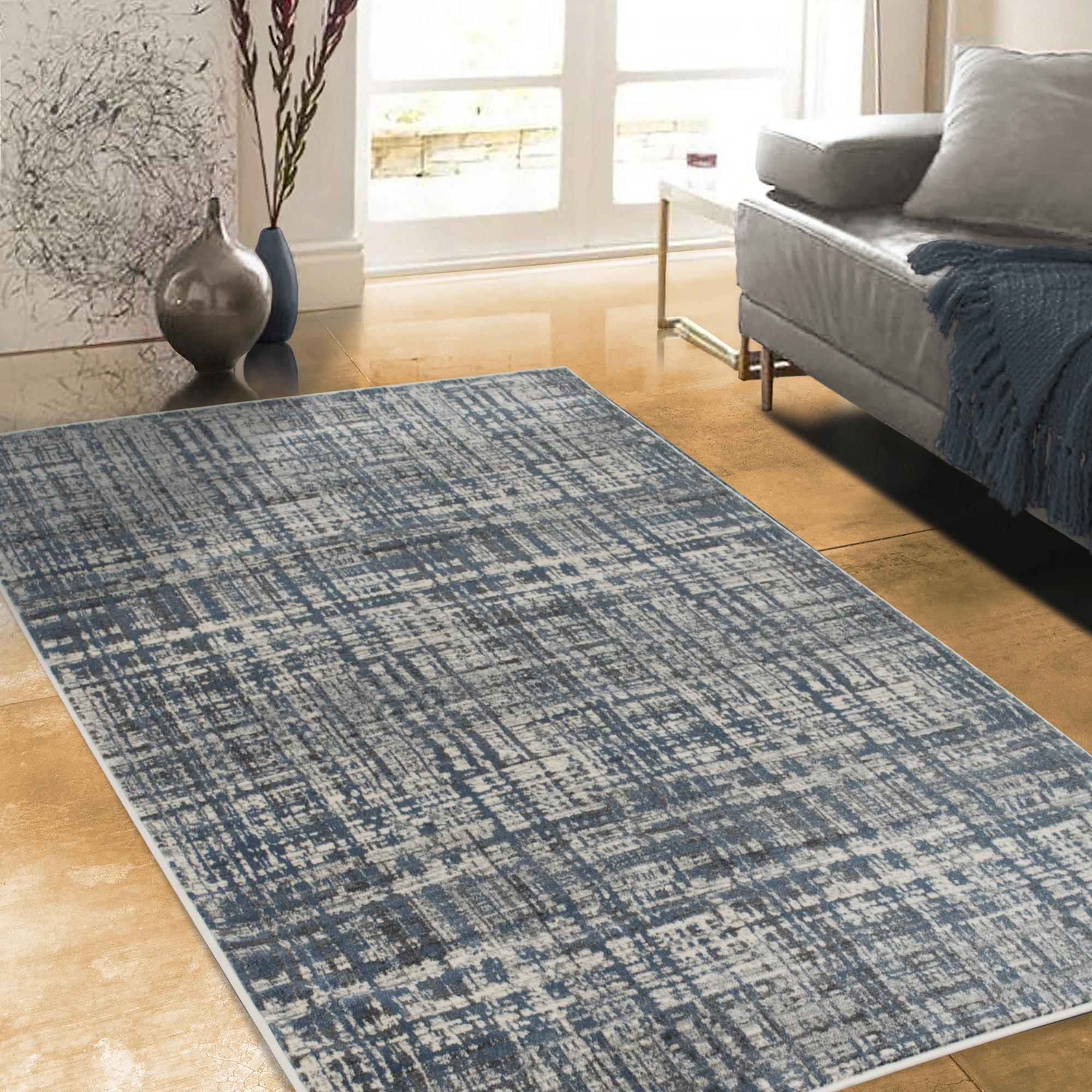 17 Stories Abstract Blue Area Rug | Wayfair