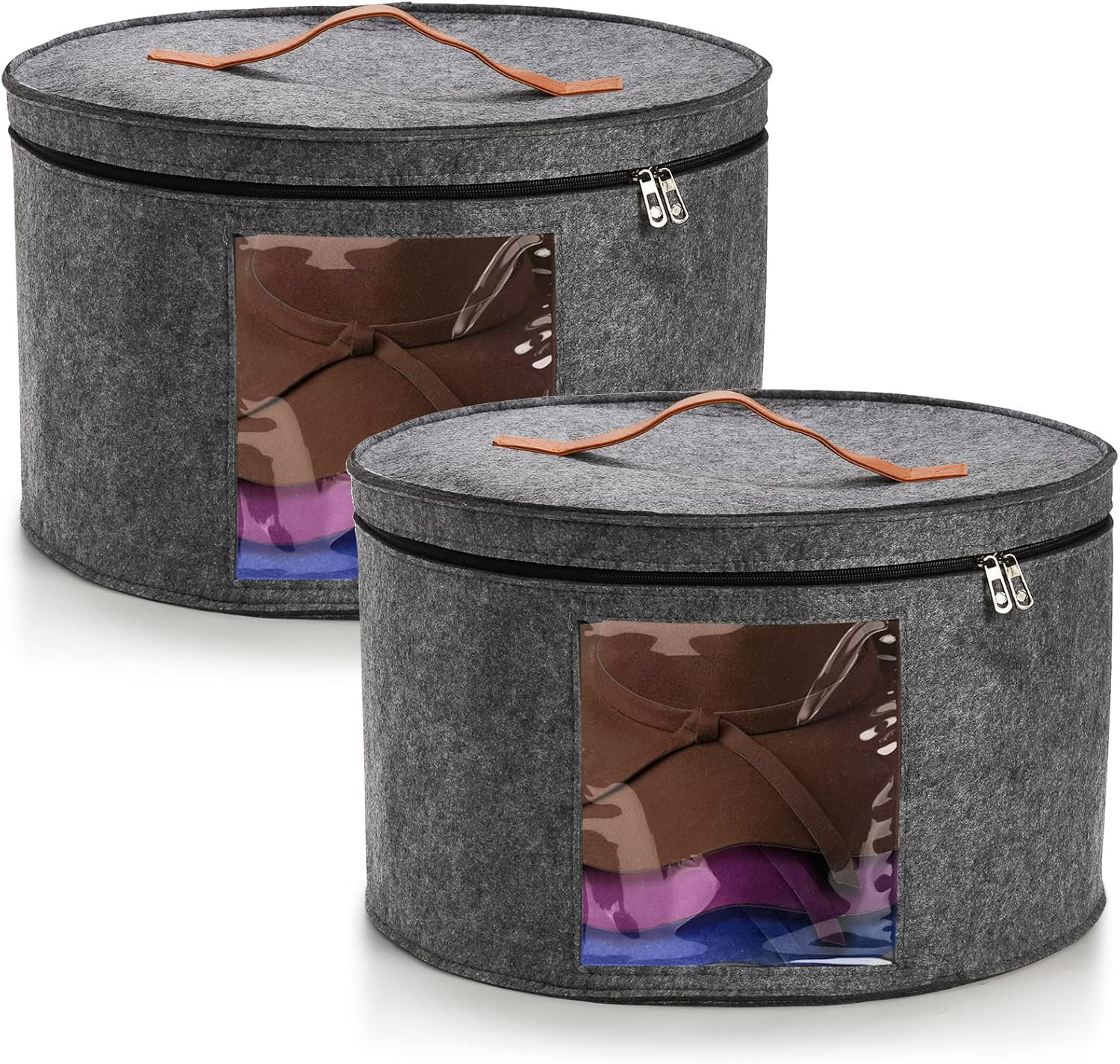 Latitude Run® 2 Pack Hat Storage Box With Lid, 16.5 X 10 Foldable Felt ...