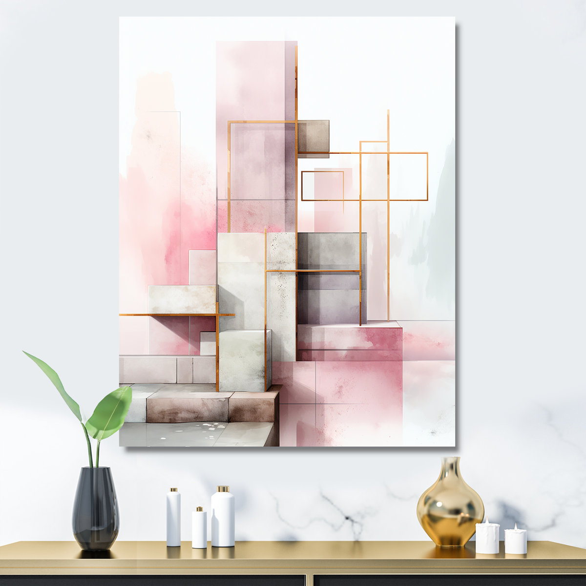 Mercer41 Pink And Grey Realms Dimensions - Abstract Collages Wall Art ...