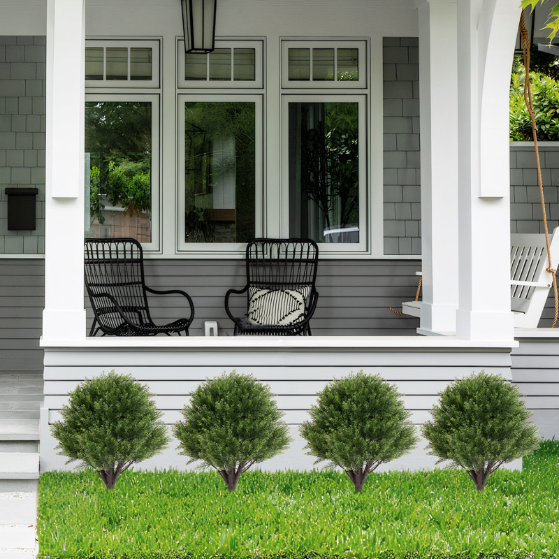 Primrue 27.5 Inch Artificial Cedar Topiary Ball Trees With Ground Spike ...