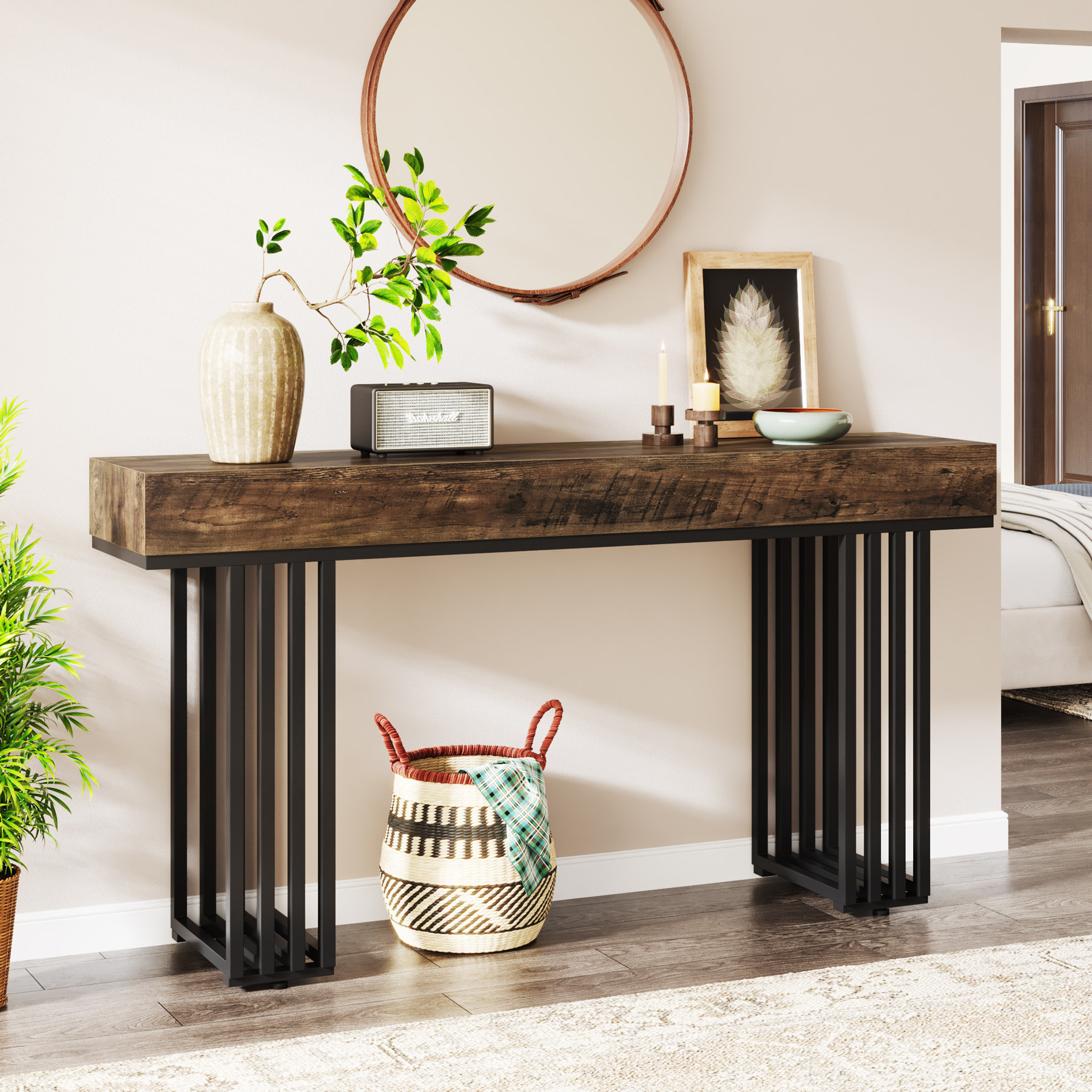 Millwood Pines Deljunco 55" Industrial Console Table for Entryway | Wayfair