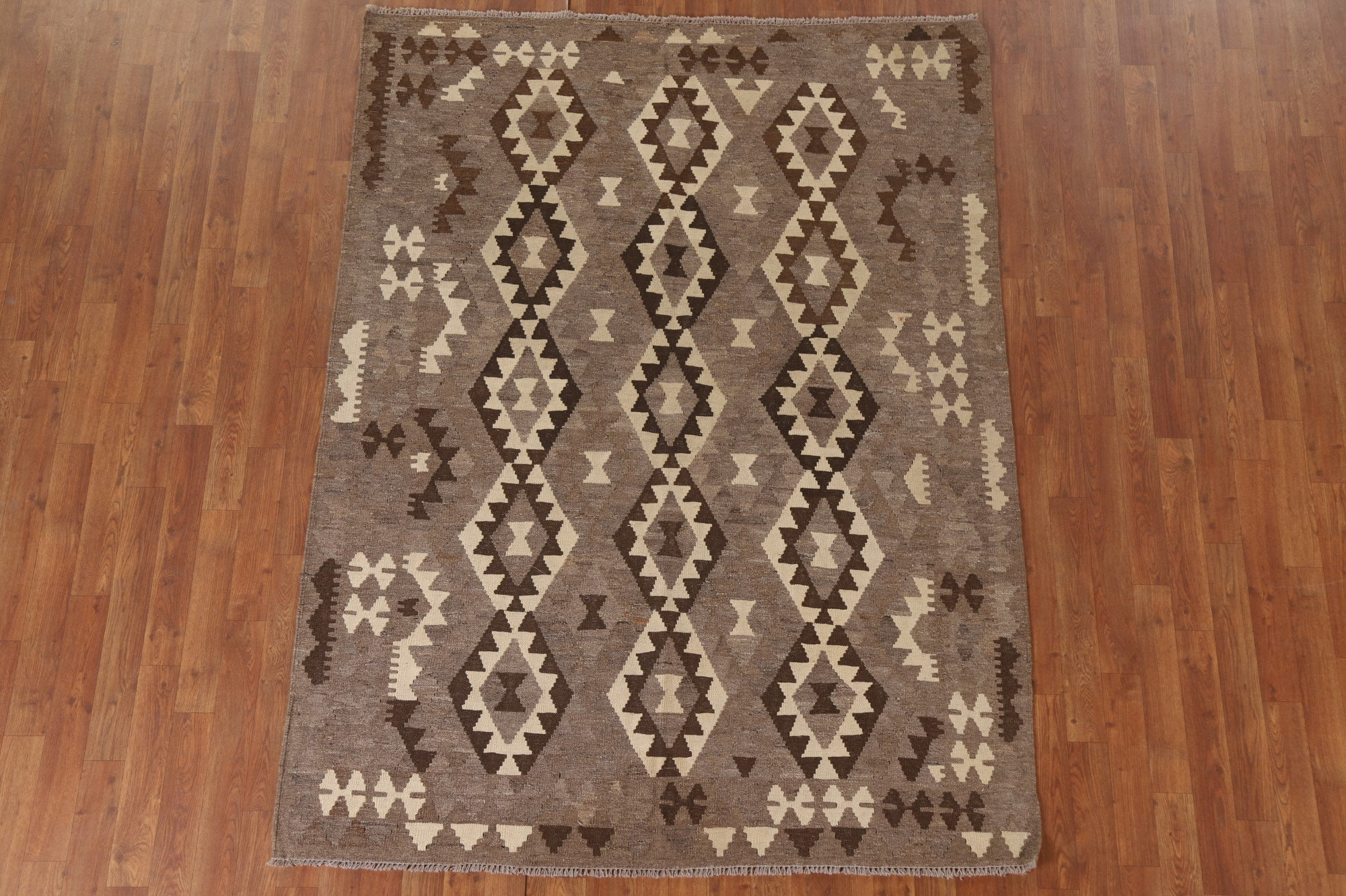 Dakota Fields Geometric Kilim Brown Wool Area Rug 5x7 | Wayfair
