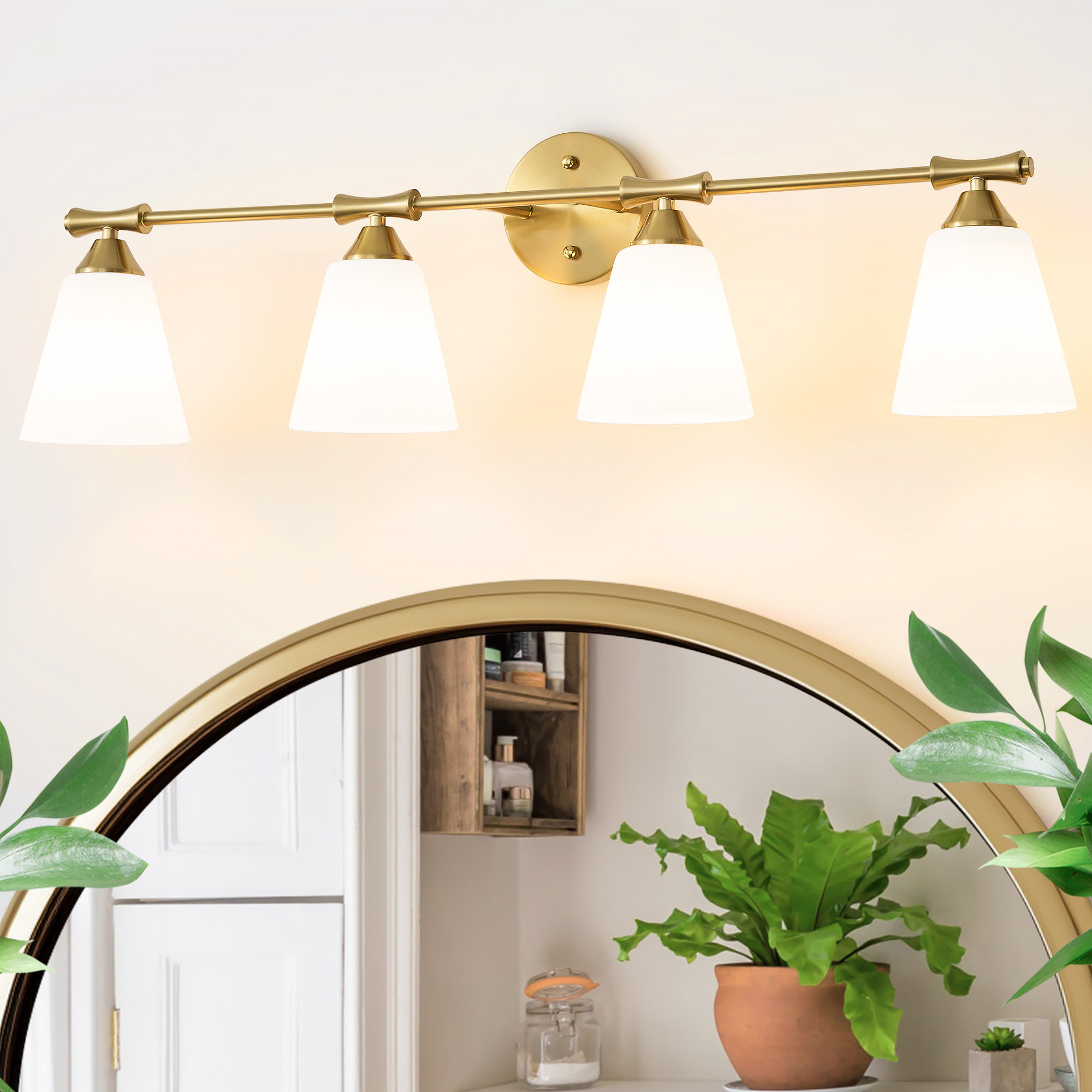 Ivy Bronx Elouan 4 - Light Dimmable Vanity Light With Cone White Glass ...