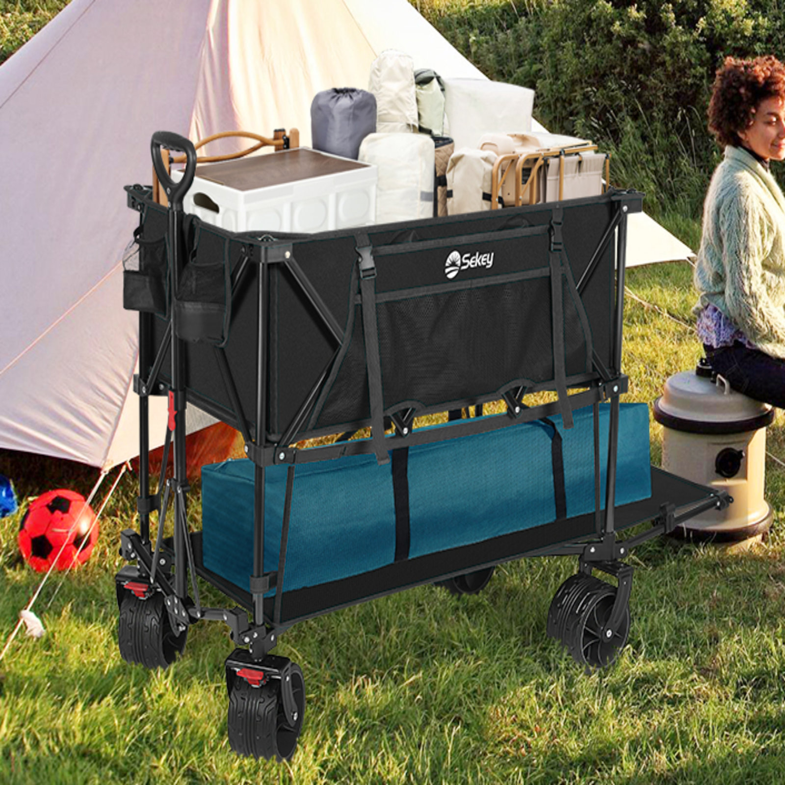 Sekey 450LBS Double Decker Collapsible Wagon Cart, 50"L Extra-Long ...