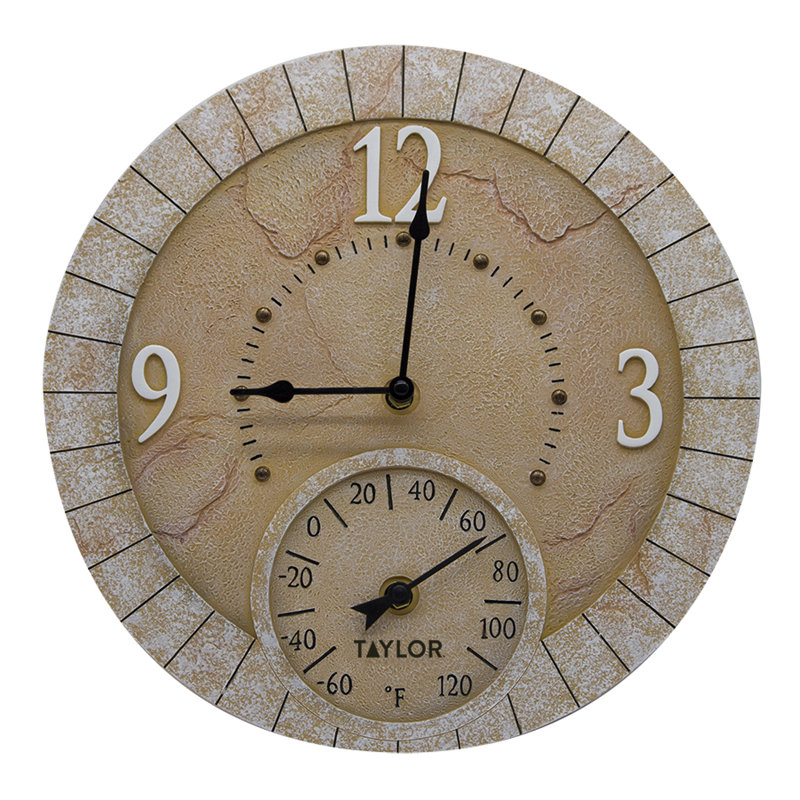 Taylor Terra Cotta Poly Resin Indoor/Outdoor Clock and Thermometer, 14 ...