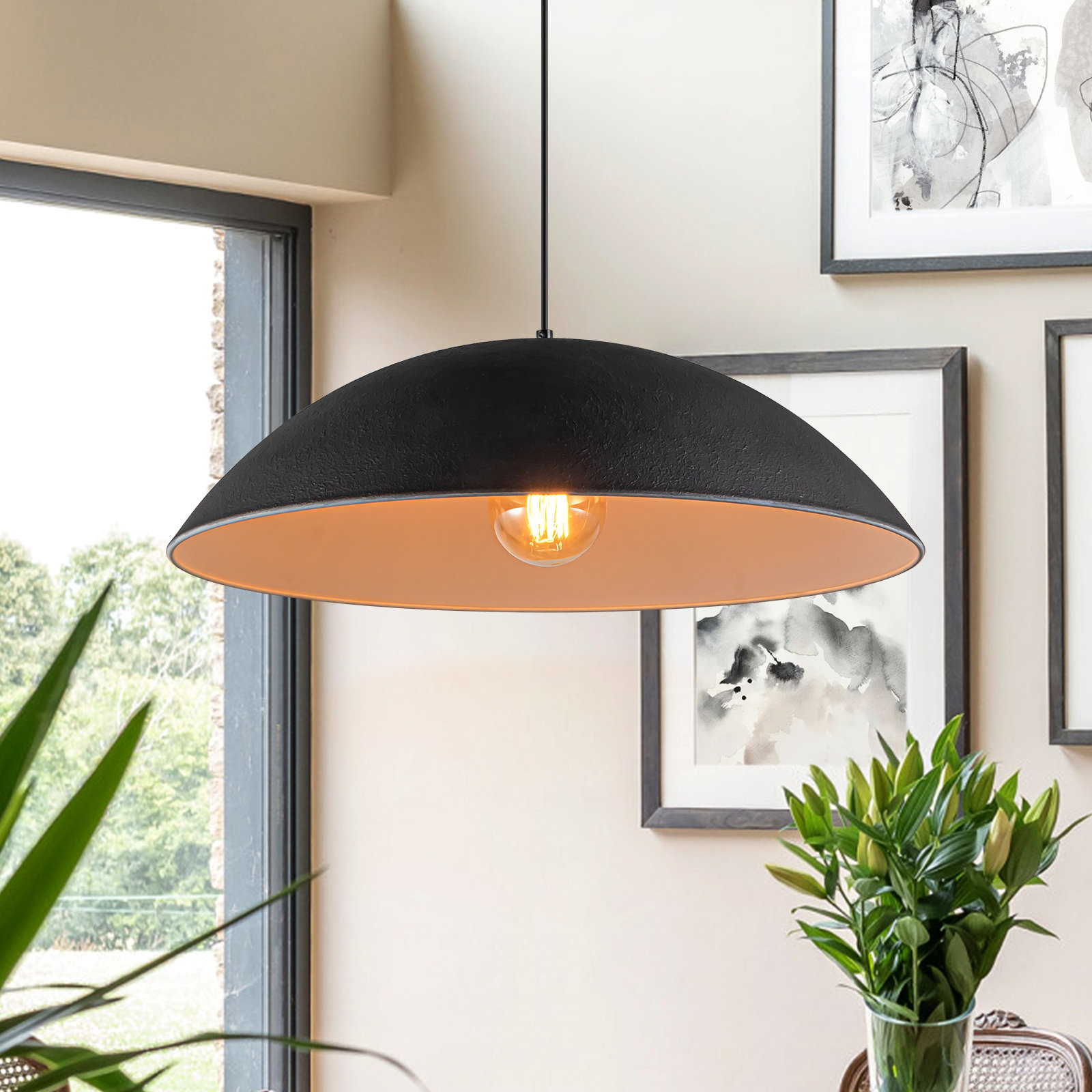 17 Stories Kensaku 1 - Light Matte Black Dome Pendant | Wayfair