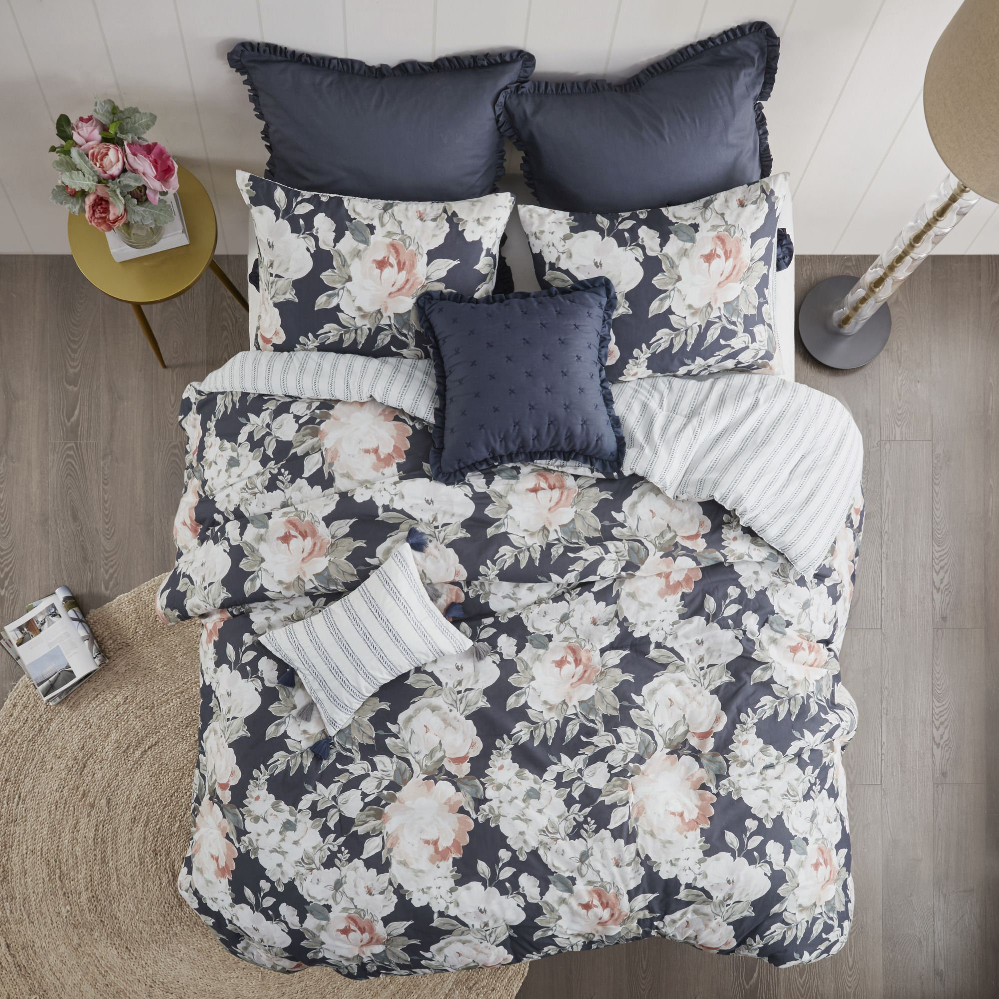 House of Hampton® Croyle Dark Blue Cotton Reversible 8 Piece Comforter ...