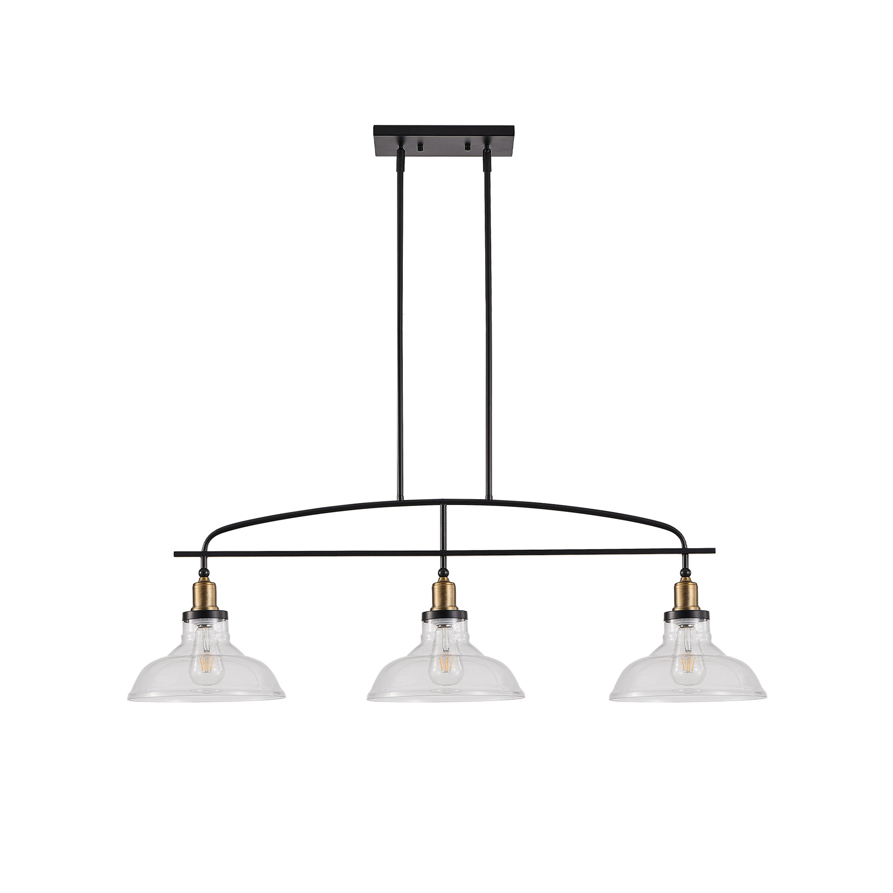 Gracie Oaks Industrial 3-Light Pendant Chandelier with Clear Glass ...