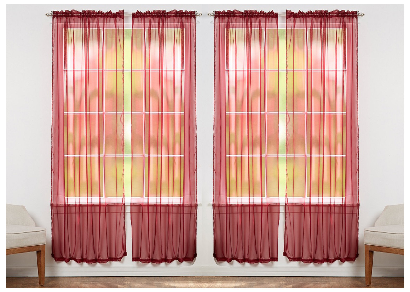 J&V Textiles Panneaux de rideaux transparents de couleur unie avec ...