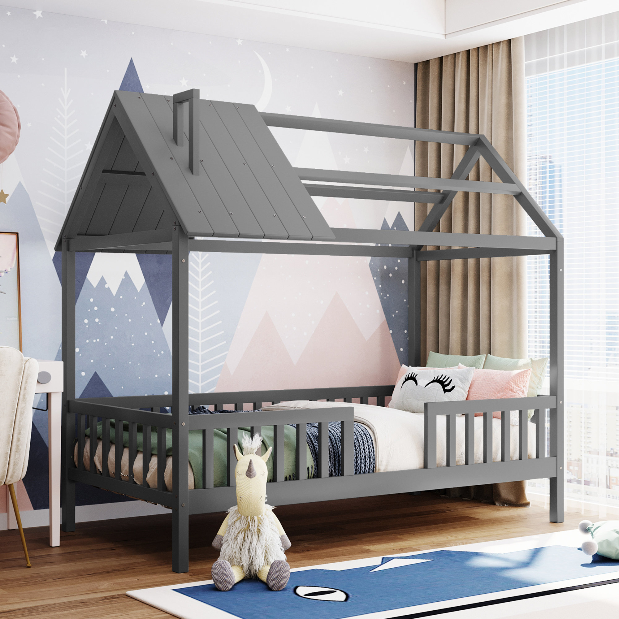 One Allium Way Innovative Twin Wood Playhouse Bed With Sturdy Design ...