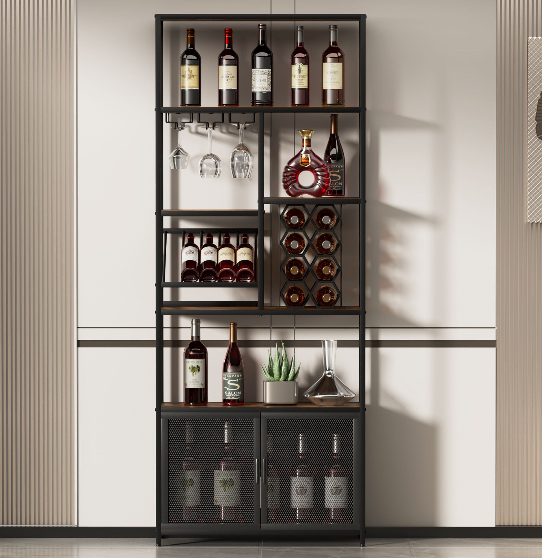 Wondrous Iconic Industrial Standing Wine Rack With Glass Rack Tall ...