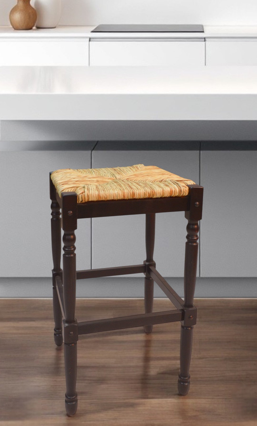 HomeRoots 29" Natural And Espresso Solid Wood Backless Bar Height Bar ...