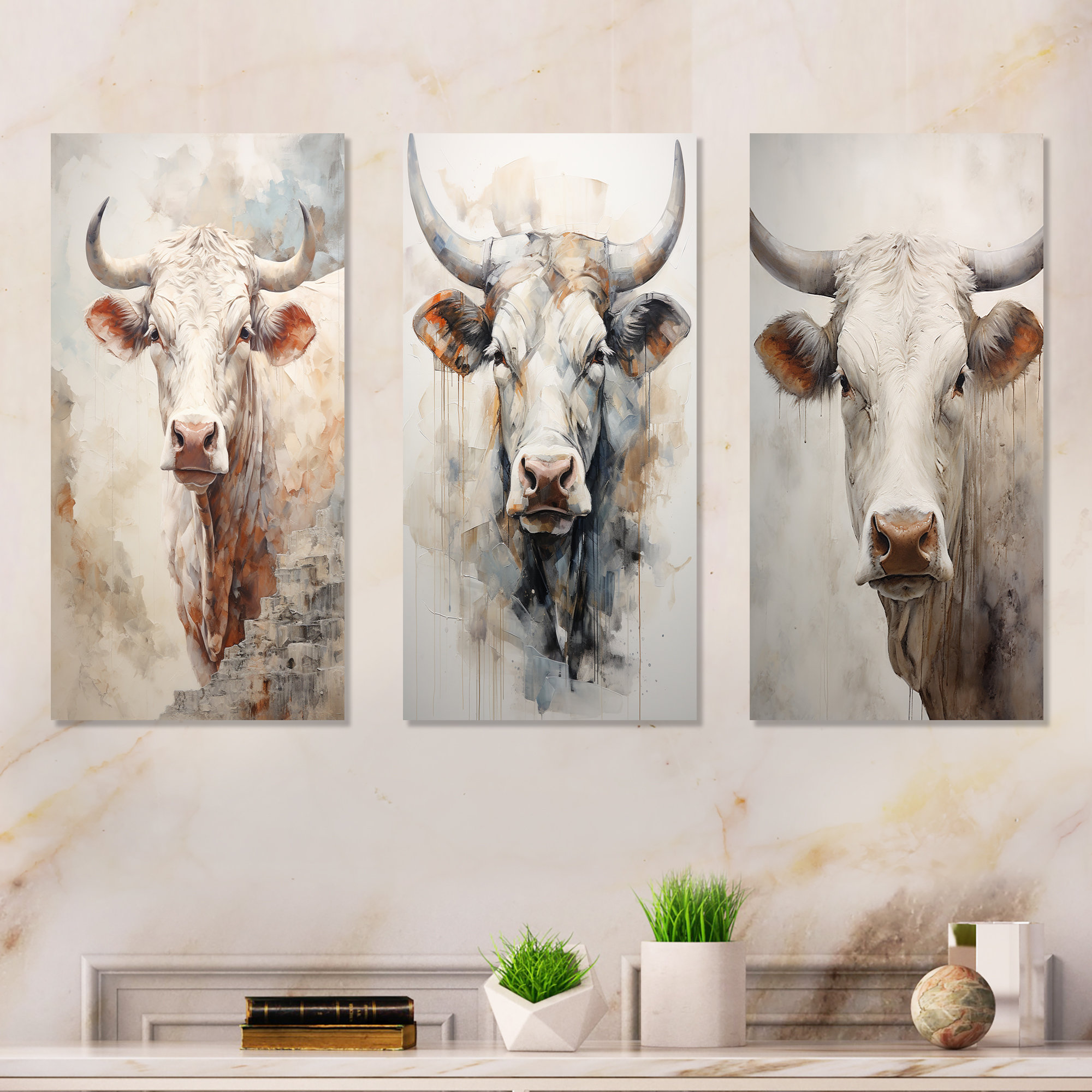 One Allium Way Handsome Beige Cattle Portrait - Cattle Metal Wall Decor ...