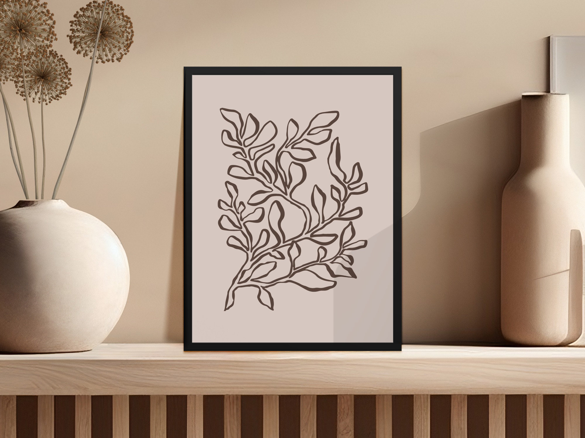 Lark Manor Brown Branch Sketch Art Minimalist Aesthetic Wall Decor ...