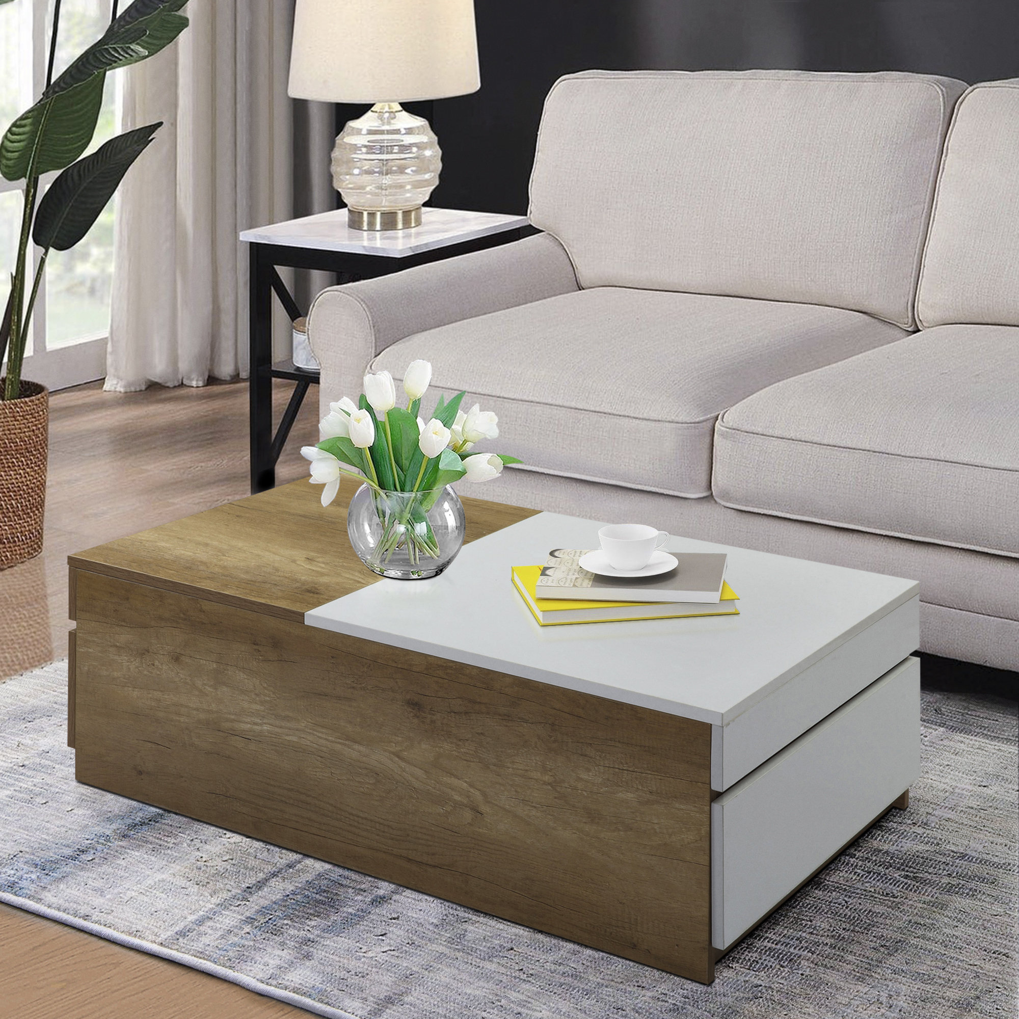 Latitude Run® Cicero Oak And White Coffee Table With Hidden ...