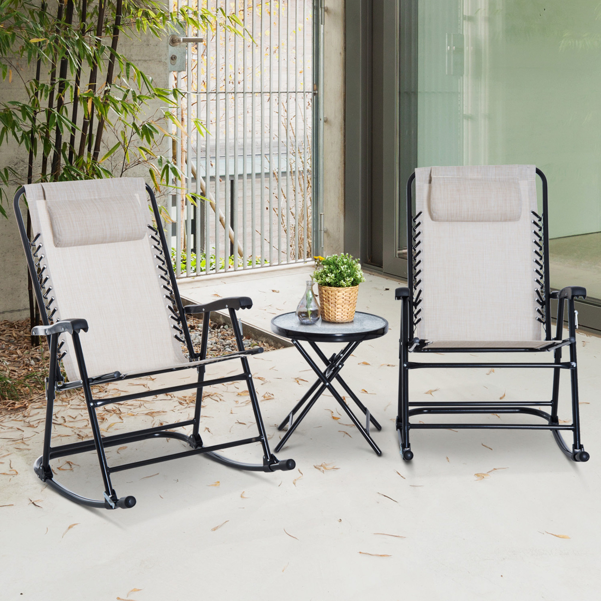 Hokku Designs Folding Rocking Chair Set Fabric Modern Outdoor Living ...