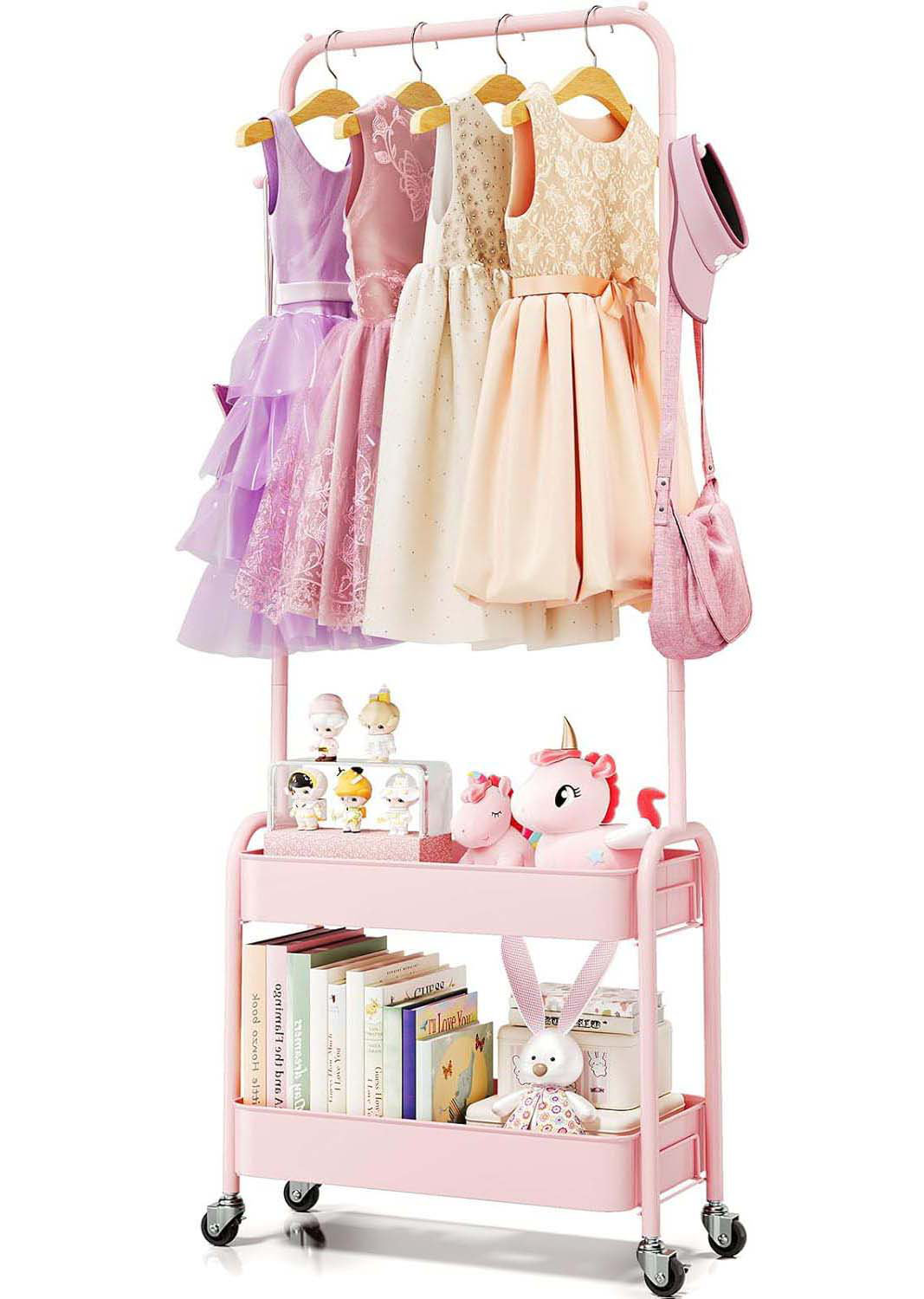 Rebrilliant Kids Clothing Rack, Small Clothes Rack With Metal Basket, Wardrobe Rack With Wheels ...