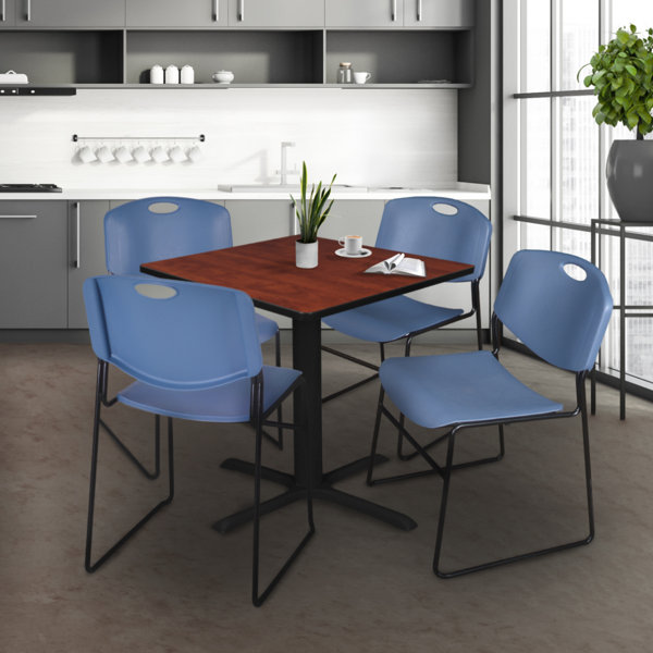 Inbox Zero Cain Square X-Base Breakroom Table & 4 Zeng Stack Chairs ...
