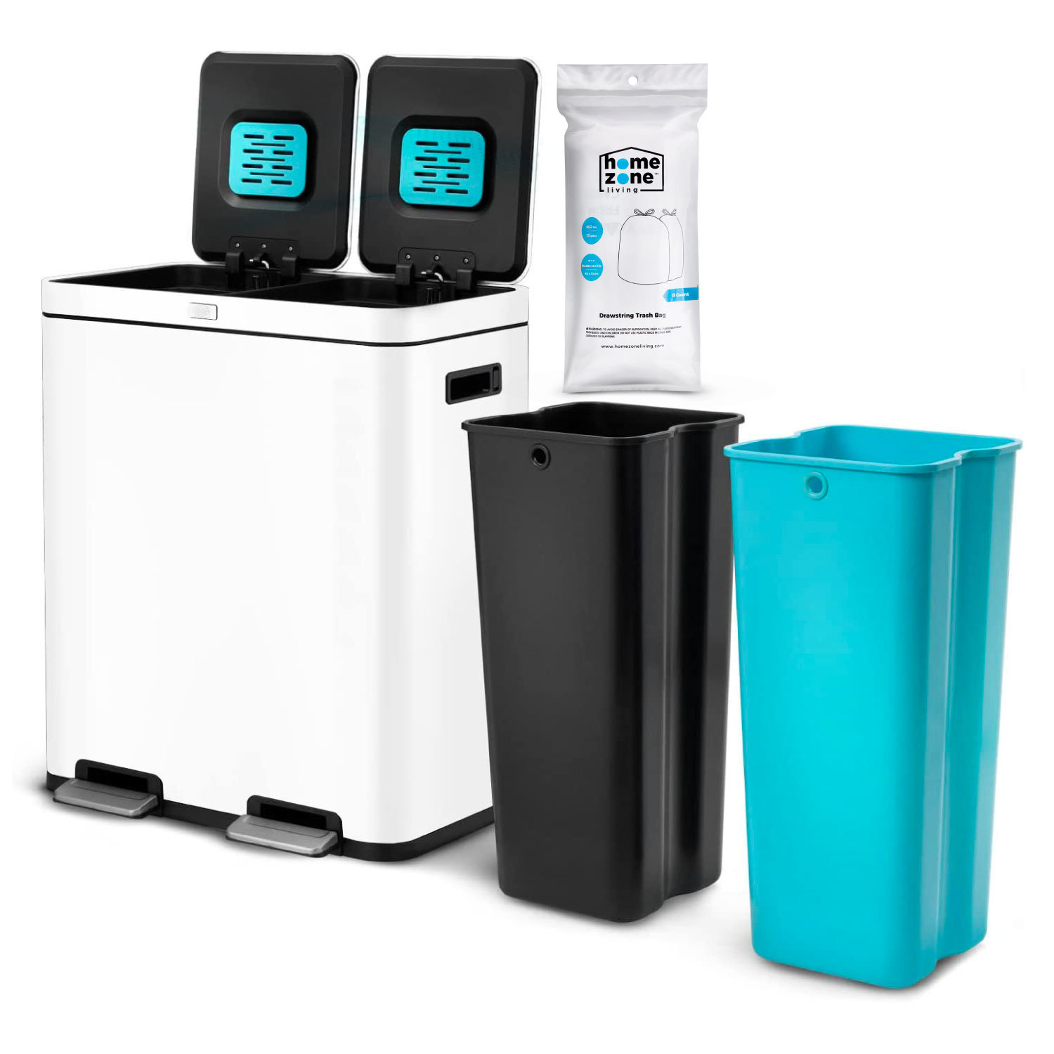 Home Zone Living 15.8 Gallon Stainless Steel Dual Kitchen Trash Can with CleanAura & Reviews ...
